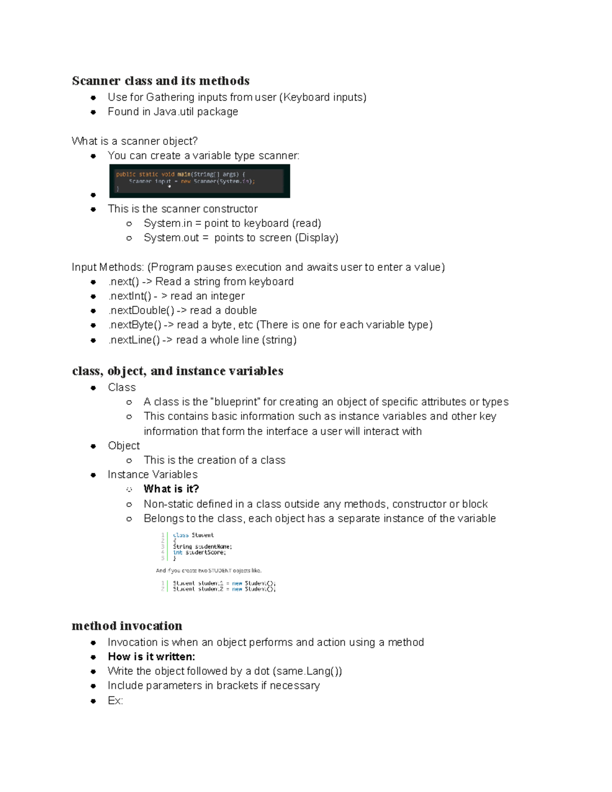 Cp213 Midterm 1 Notes Scanner Class And Its Methods Use For