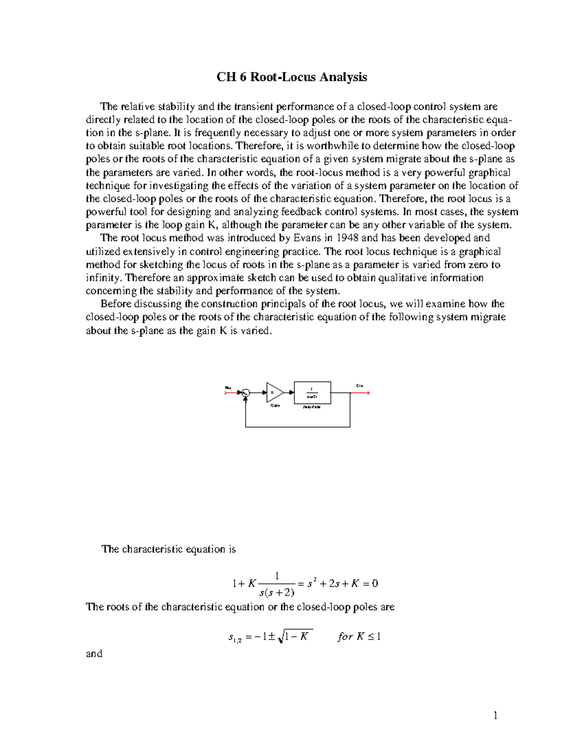 EECE425 CH 6 Root Locus Analysis - CH 6 Analysis The relative stability ...