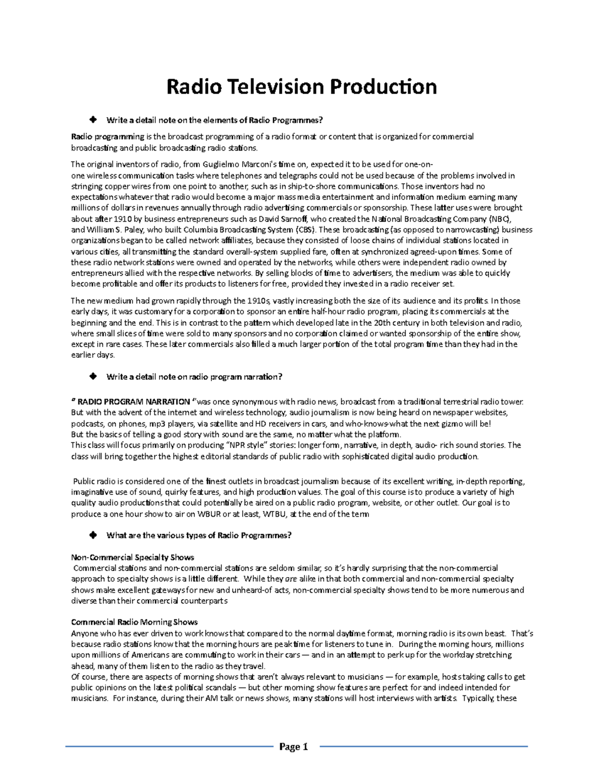 Radio television Production new final 2mjmc Notes - Radio Television ...