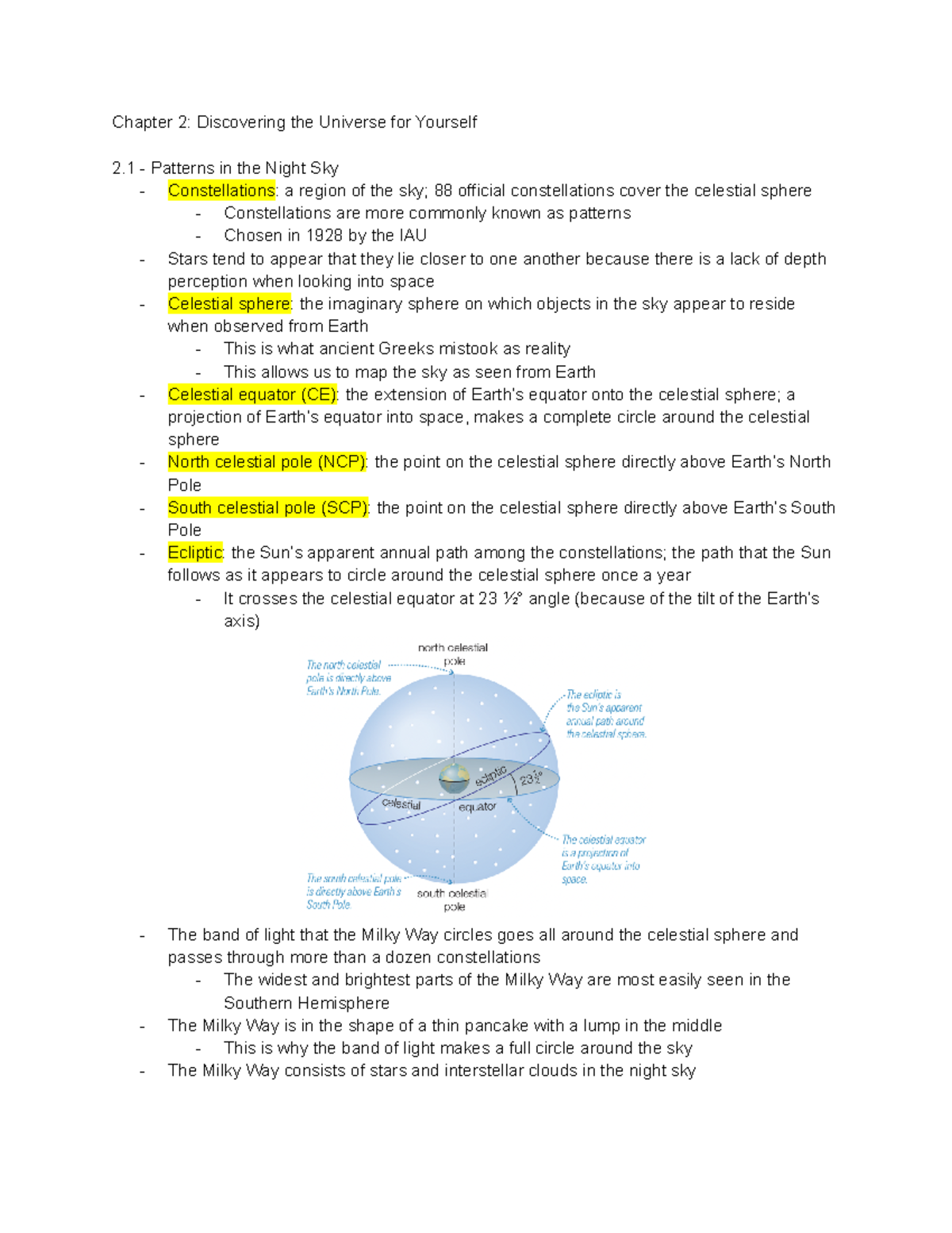 Chapter 2 Notes - Chapter 2: Discovering the Universe for Yourself 2 ...