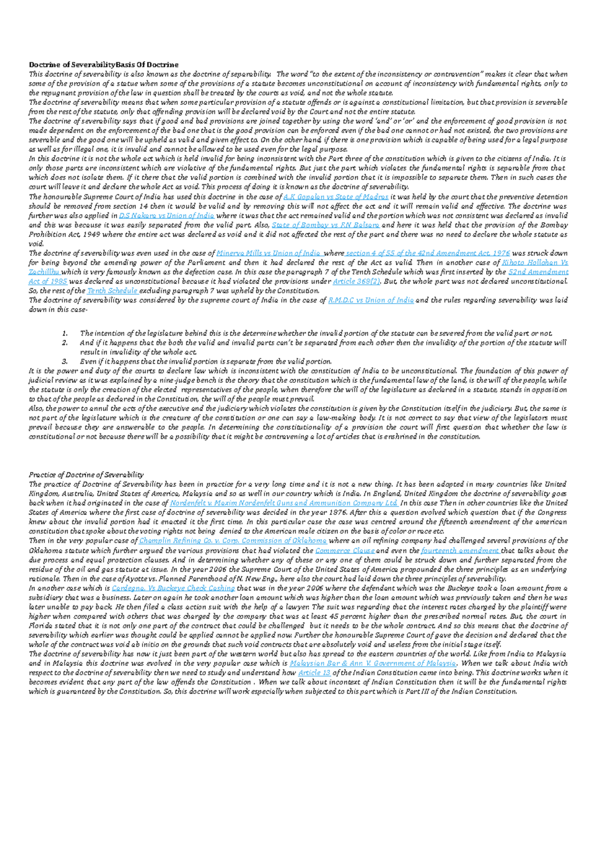 Severability 1 - legal - Doctrine of SeverabilityBasis Of Doctrine This ...
