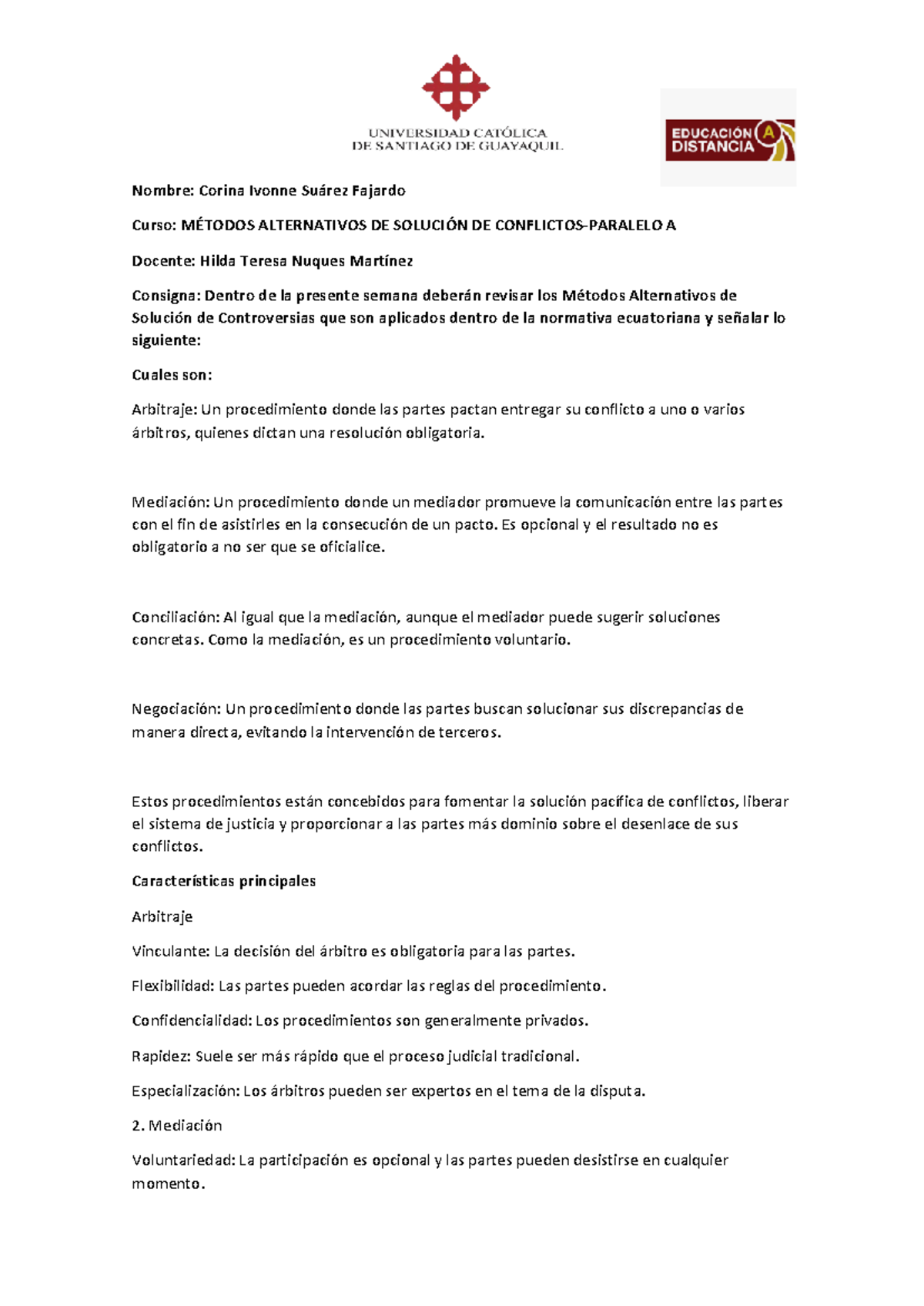 Metodos - hacer - Nombre: Corina Ivonne Suárez Fajardo Curso: MÉTODOS ...