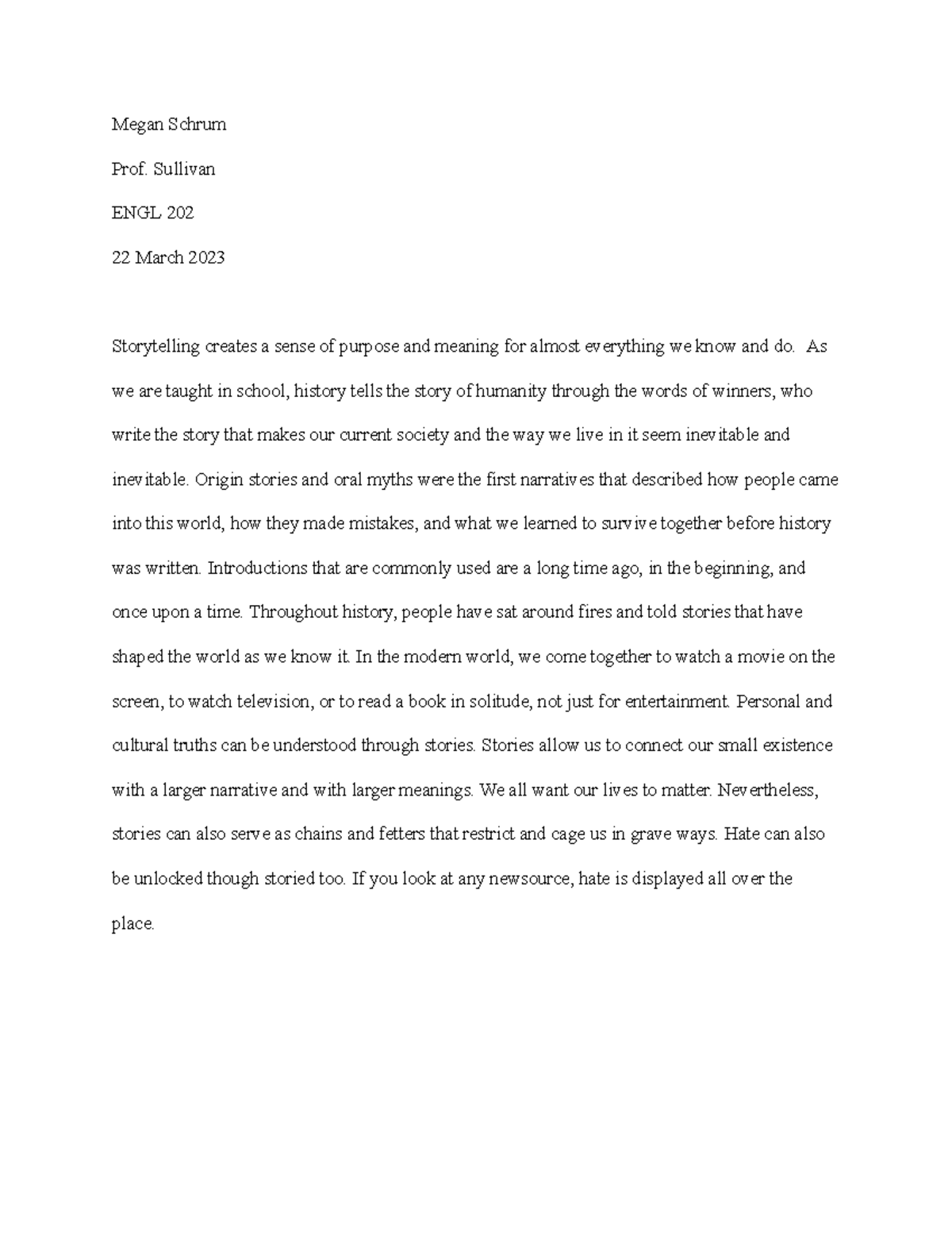 M01 fictions assessment ENGL 202 - Megan Schrum Prof. Sullivan ENGL 202 ...