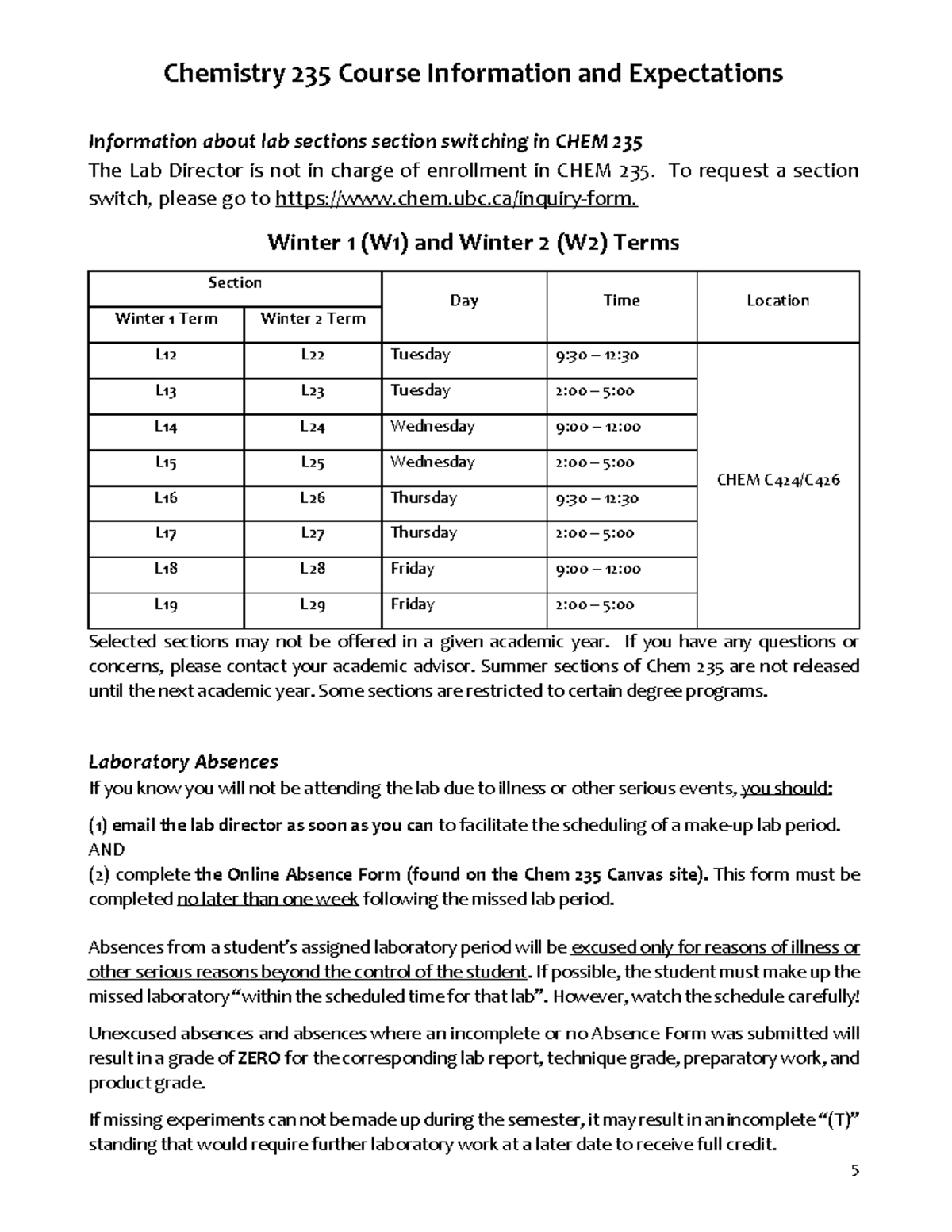 Chem 235 Course Syllabus 2022-2023 - Chemistry 235 Course Information ...