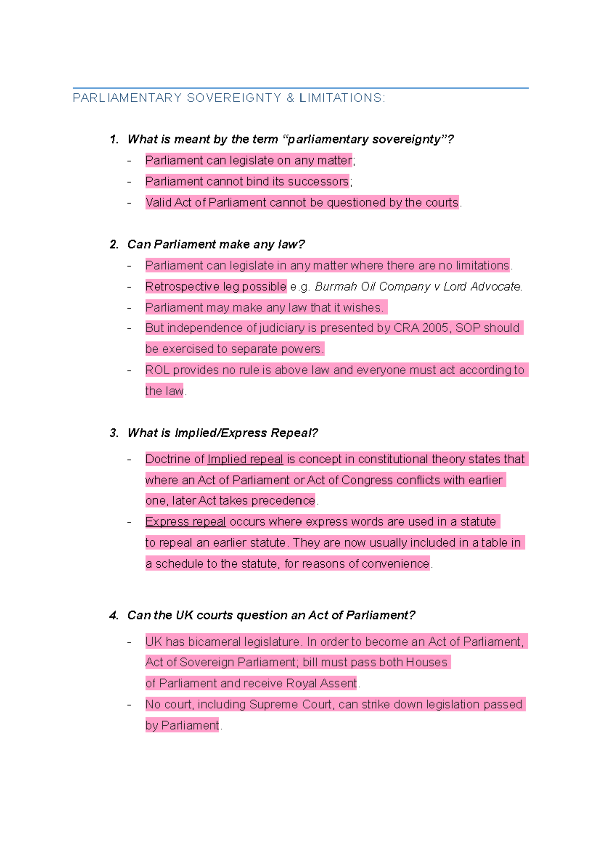 Parliamentary Sovereignty & Limits - PARLIAMENTARY SOVEREIGNTY ...