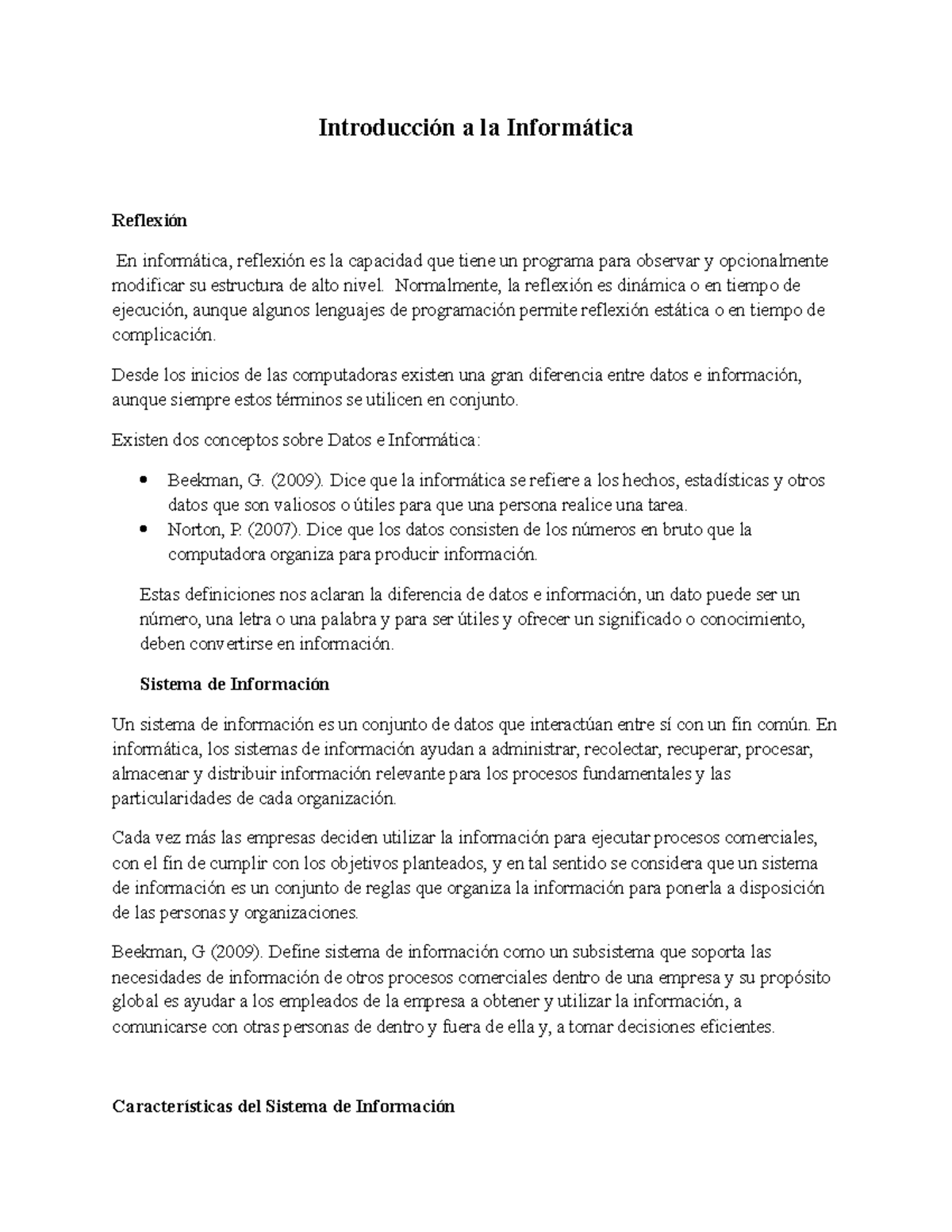 Introducción a la Informática - Introducción a la Informática Reflexión ...