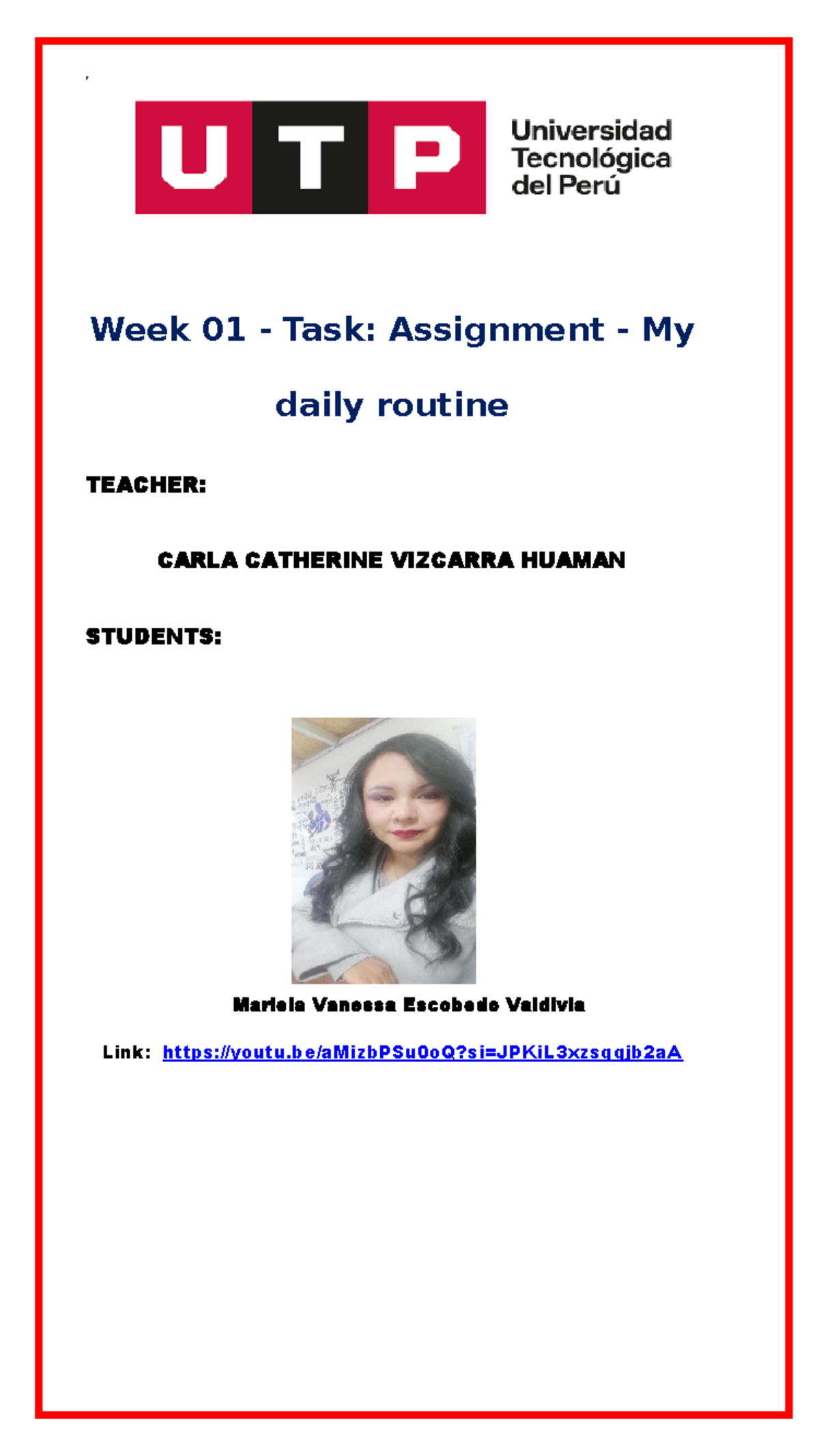 Week 01 Task Assignment My daily routine - Ingles - Z Week 01 - Task: Assignment - My daily ...