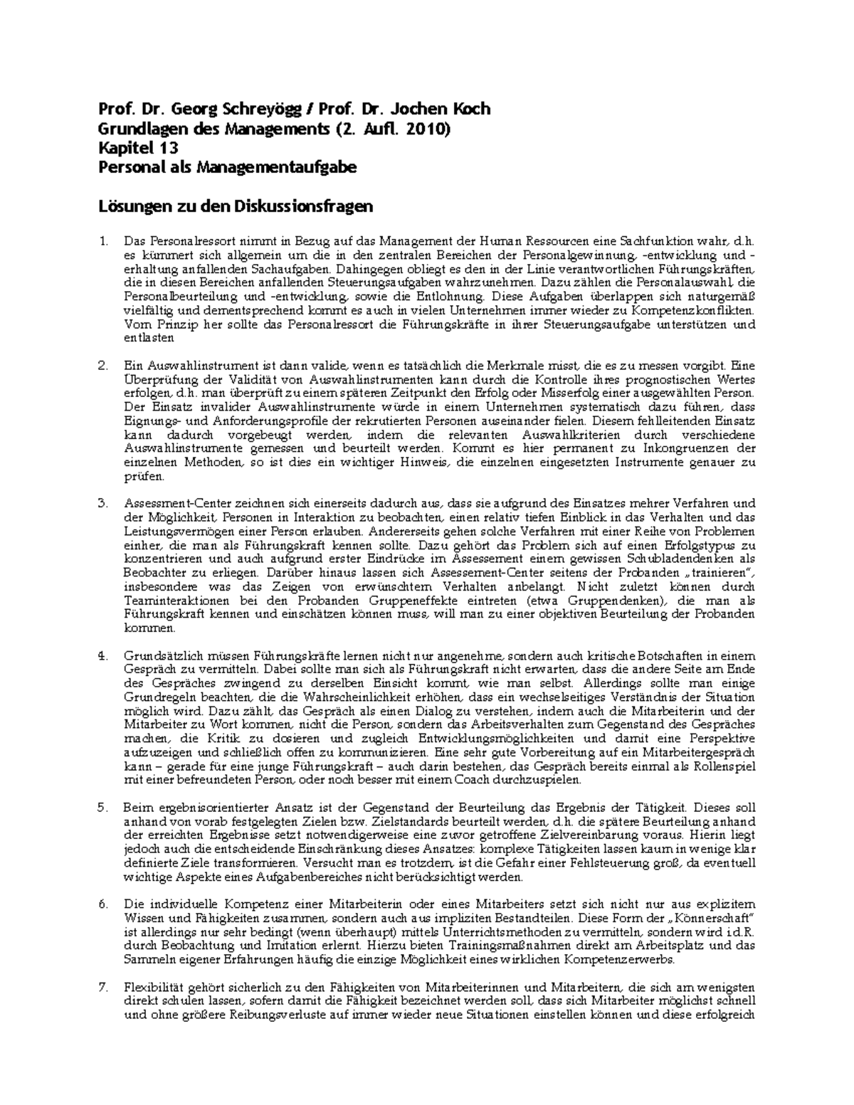 Übungen - Lösungen Zu Den Diskussionsfragen, Personal Als ...