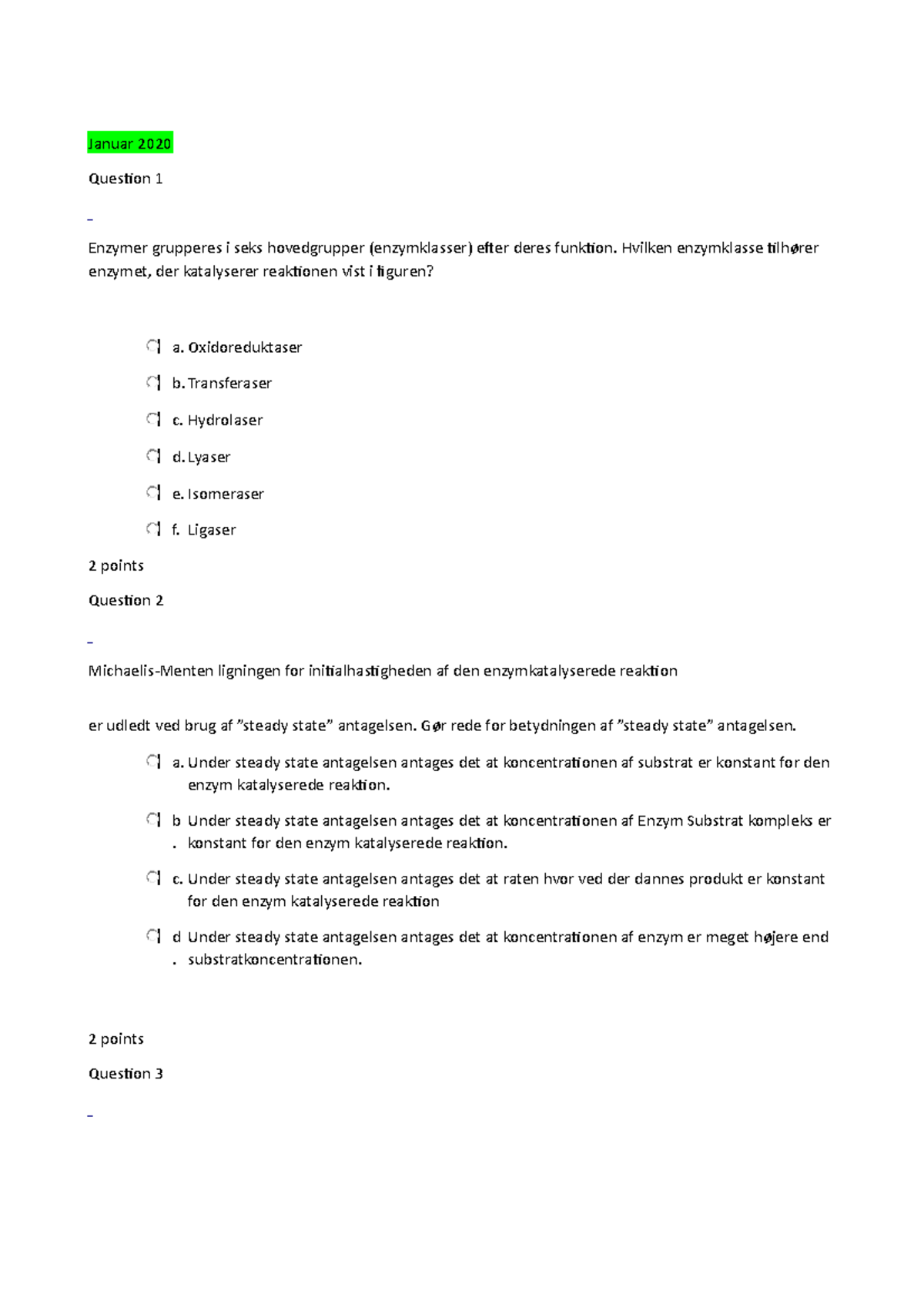 BMB530 jan 2020 - god noter - Januar 2020 Question 1 Enzymer grupperes i seks hovedgrupper - Studocu