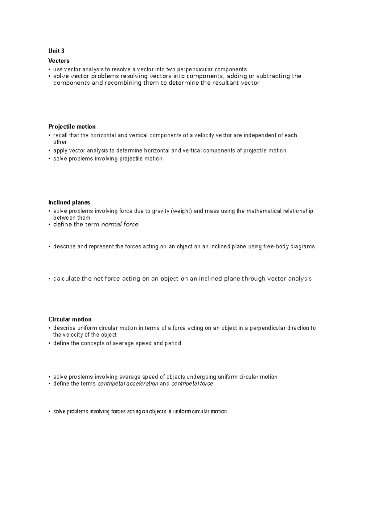 Unit 3 physics syllbaus points - Unit 3 Vectors use vector analysis to ...
