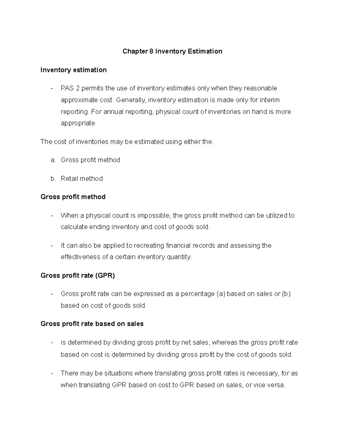 Chapter 8 Inventory Estimation - Chapter 8 Inventory Estimation ...