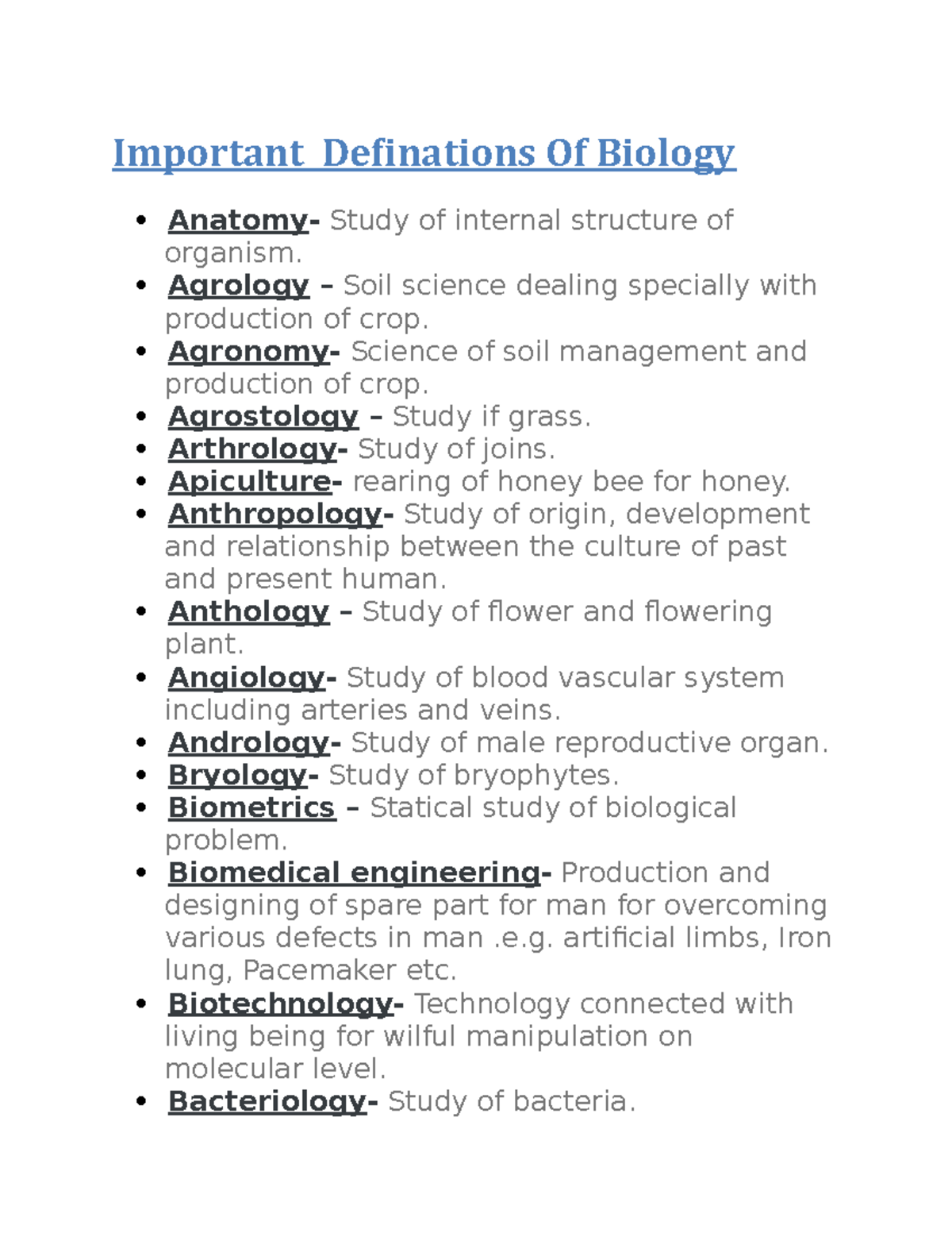 100 Important Definations Of Biology/Biology/StuDocu - Important ...