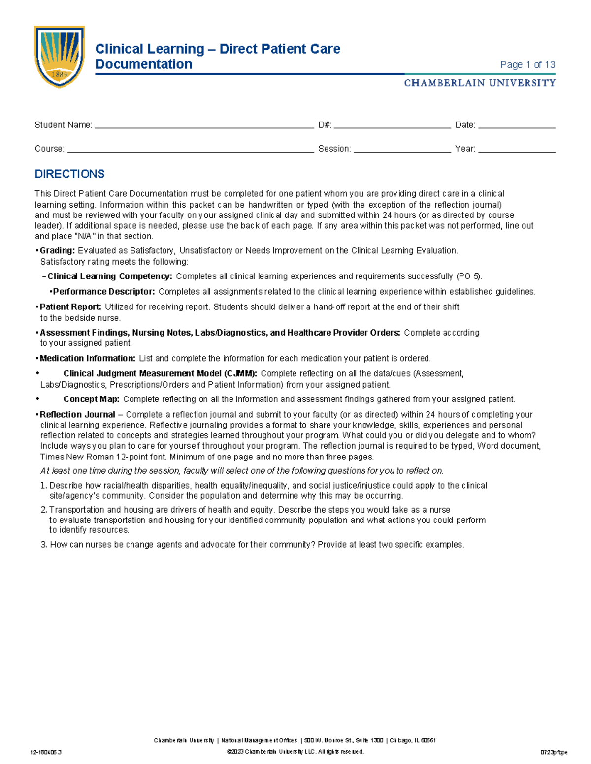 Level 4 PCD - ....... - Documentation Chamberlain University | National ...