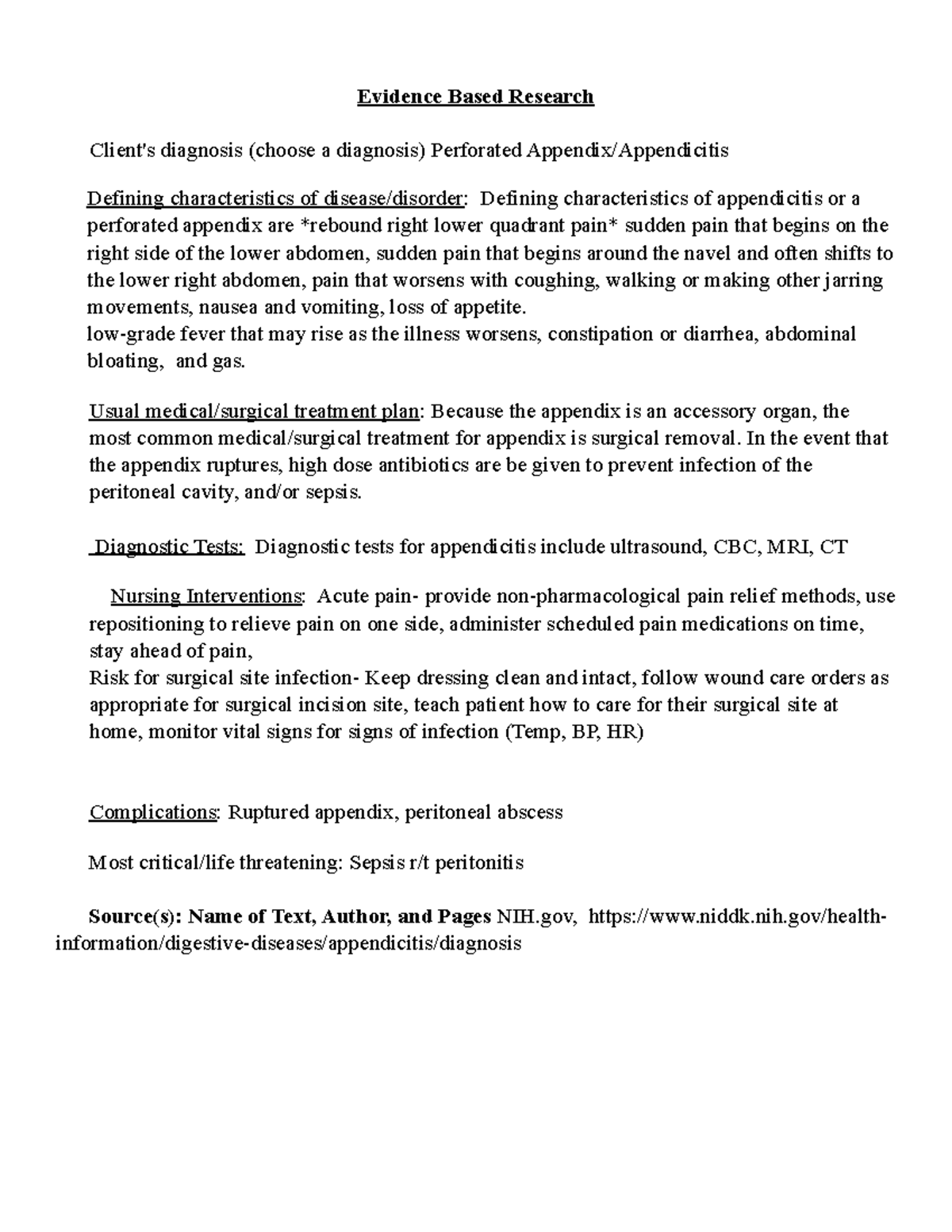 Evidence Based Research-Appendicitis - Evidence Based Research Client's ...