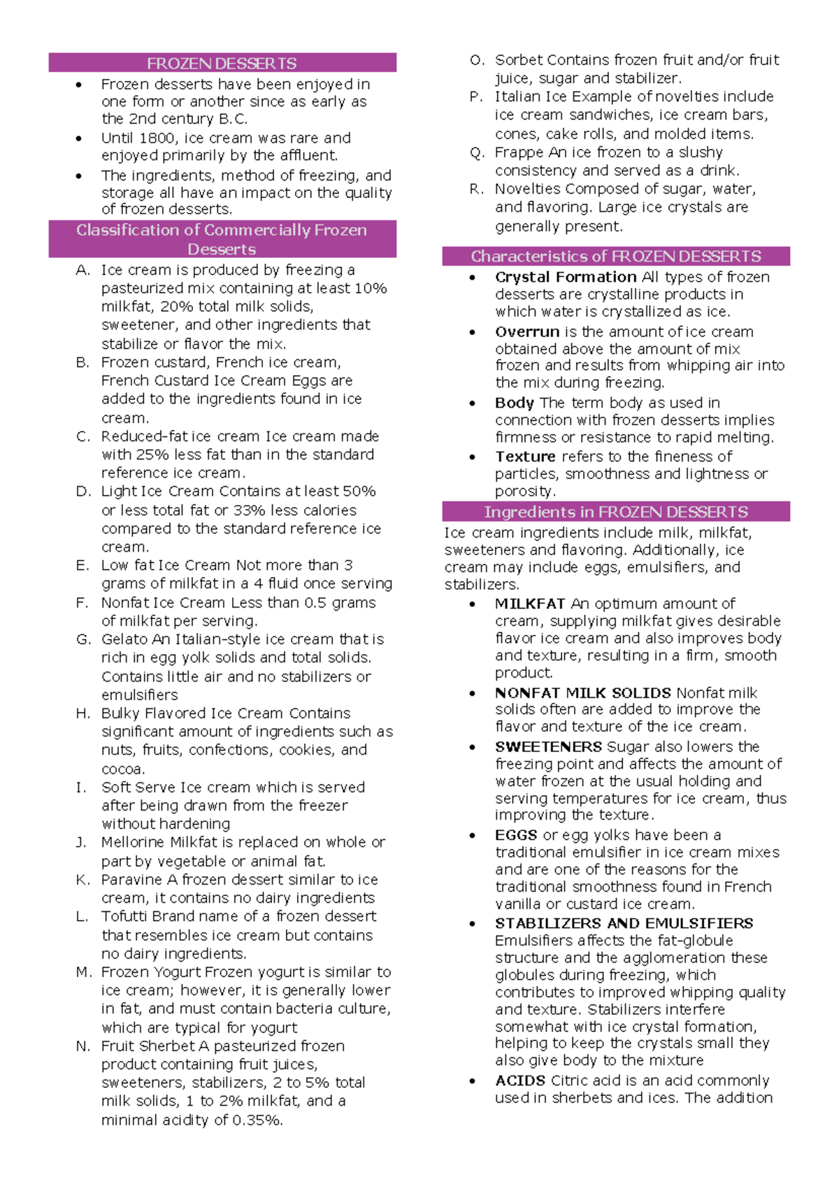 Frozen Desserts - Basic Food Notes - FROZEN DESSERTS Frozen desserts ...