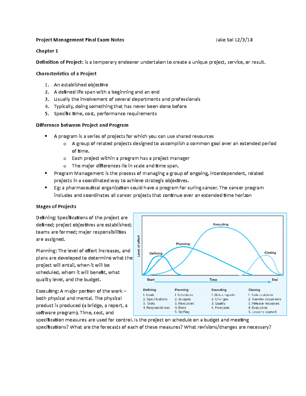 Project Management Final Exam Notes - Characteristics of a Project 1. 2 ...