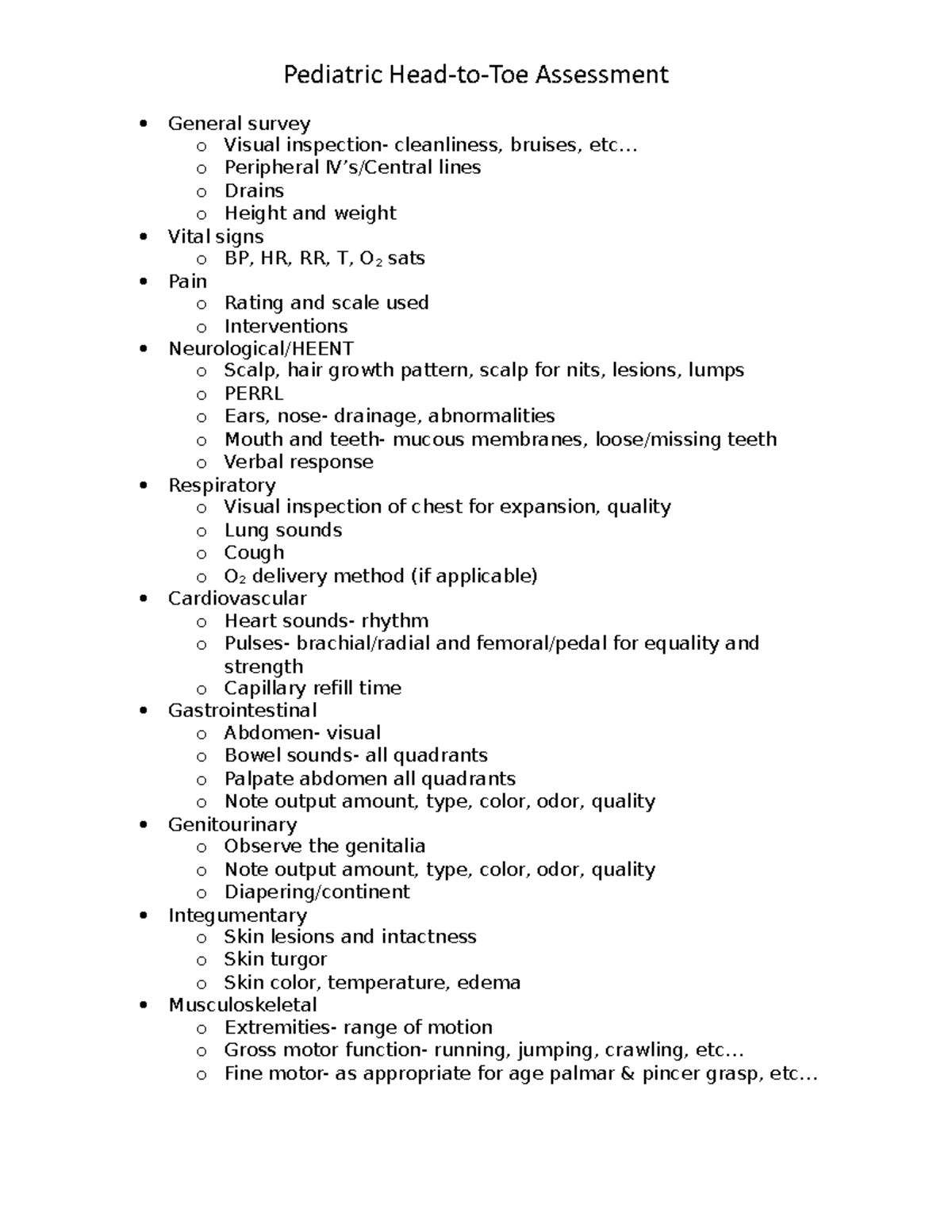 Pedaitric Head-To-Toe (No Infant)-1 - Pediatric Head-to-Toe Assessment ...