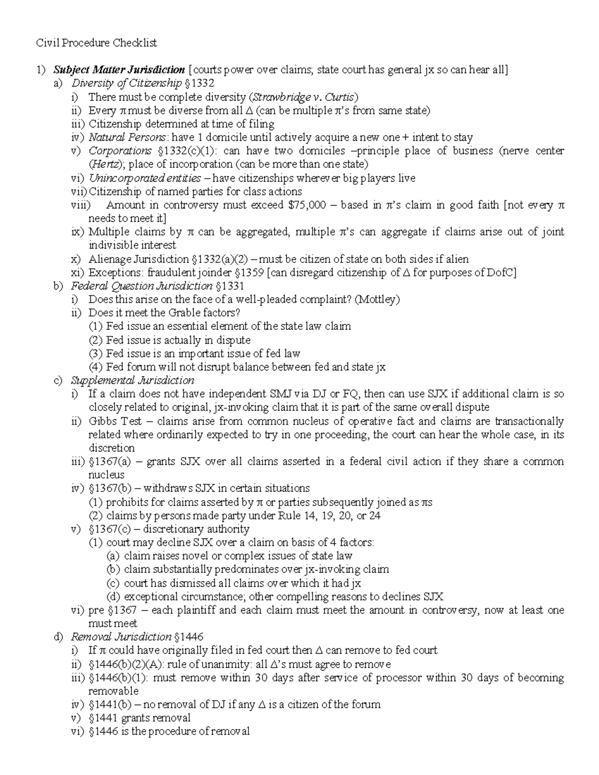 Civ Pro Outline (2014 ) - Summary Civil Procedure I - Civil Procedure ...