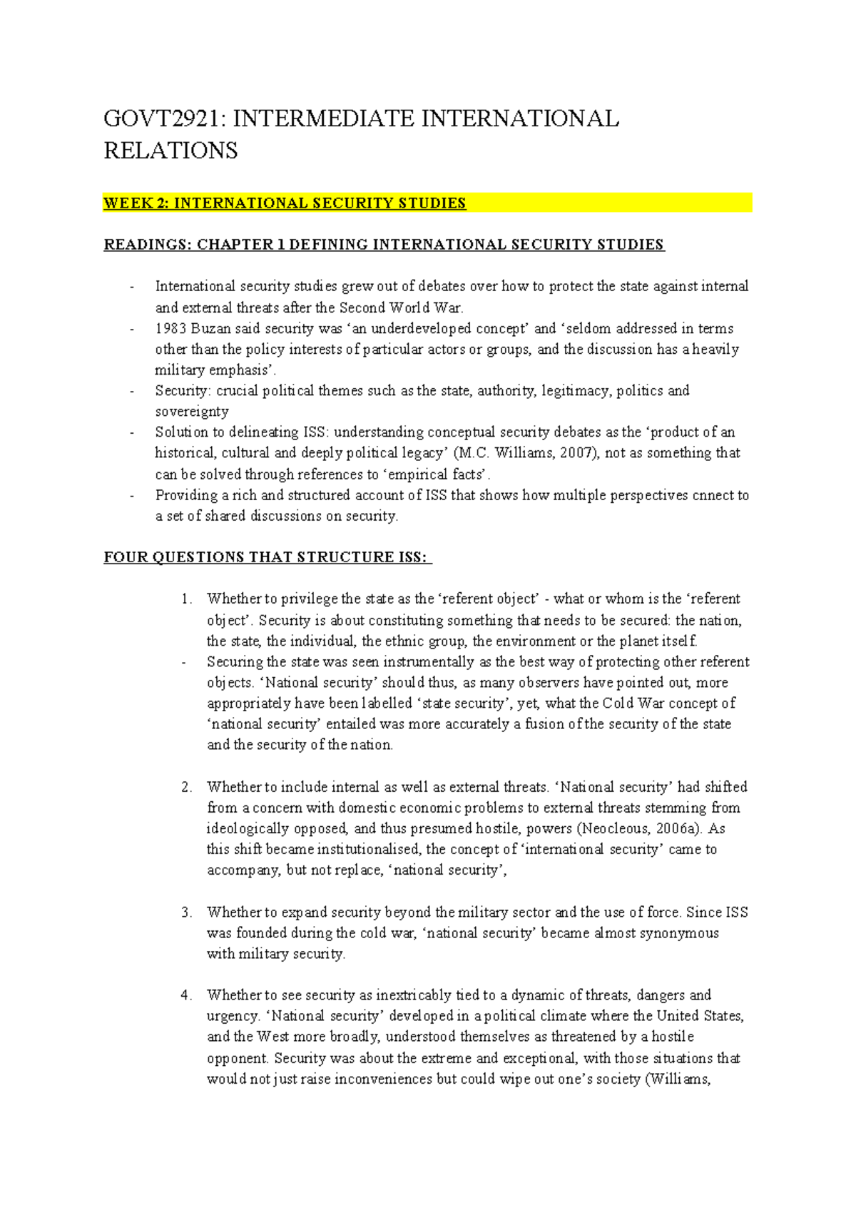 IR notes - GOVT2921: INTERMEDIATE INTERNATIONAL RELATIONS WEEK 2 ...