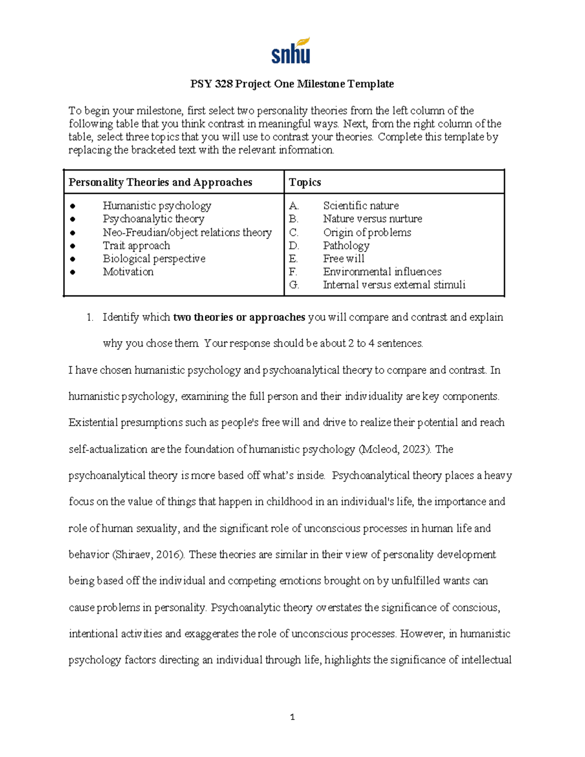 PSY 328 Project One Milestone - Next, from the right column of the ...