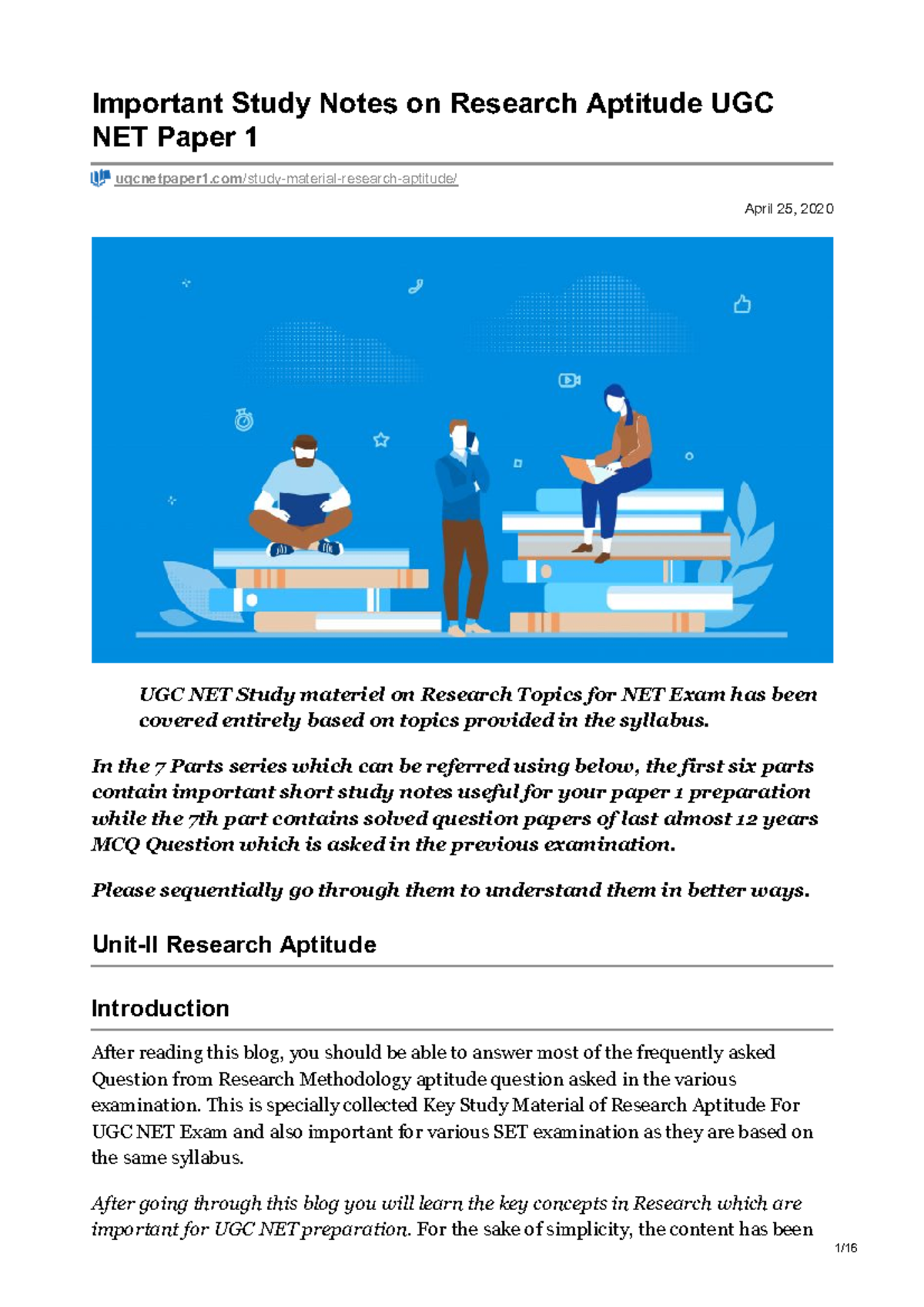 Research Aptitude Notes Part 1 - April 25, 2020 Important Study Notes ...