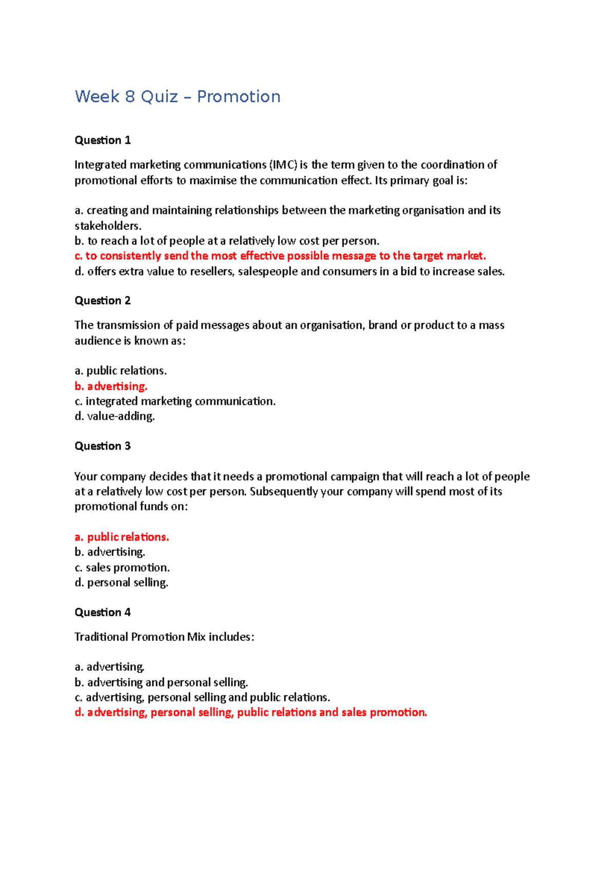 MCD2050 WEEK 8 QUIZ ANSWERS - Week 8 Quiz – Promotion Question 1 ...