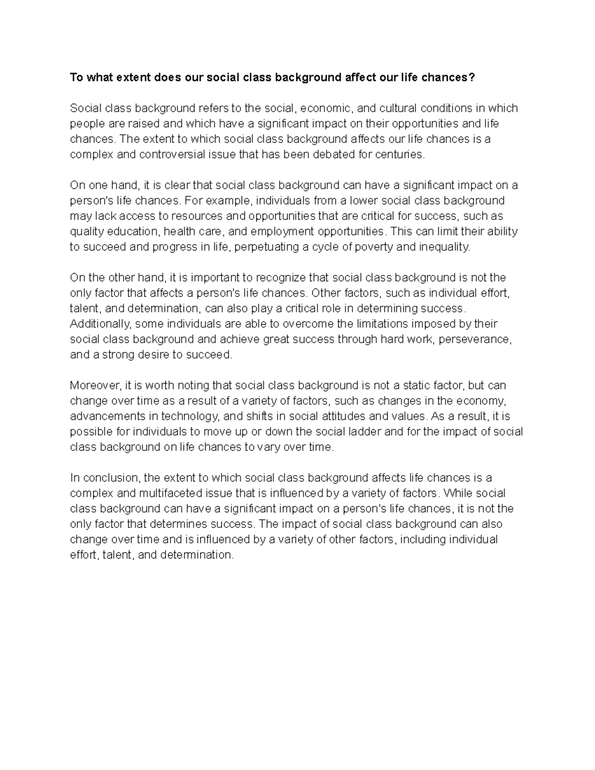 Week 5 Practising Sociology - To what extent does our social class ...