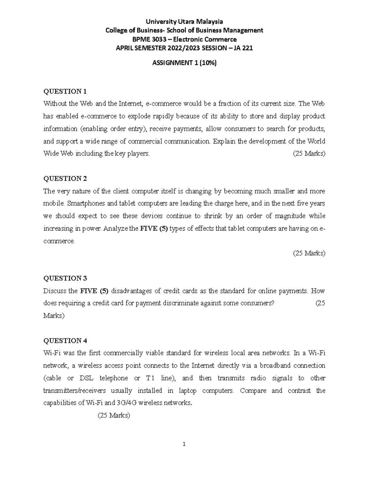 Individual Assignment 1 Questions -10% - University Utara Malaysia ...