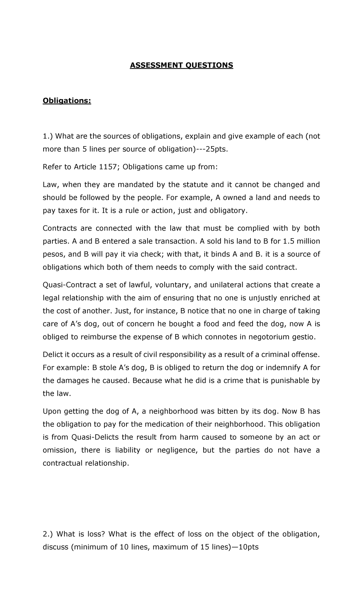 Obligation and Contracts Assessment - Obligations and Contract Law ...