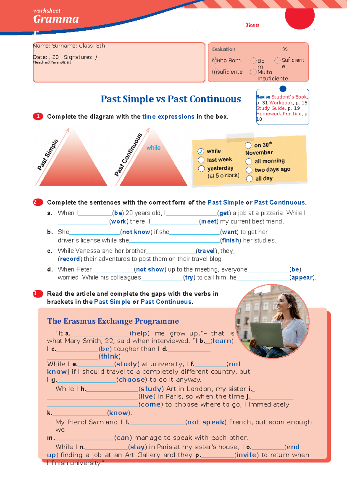 Enga8 grammar worksheet 1 3 past simple vs past continuous - worksheet ...