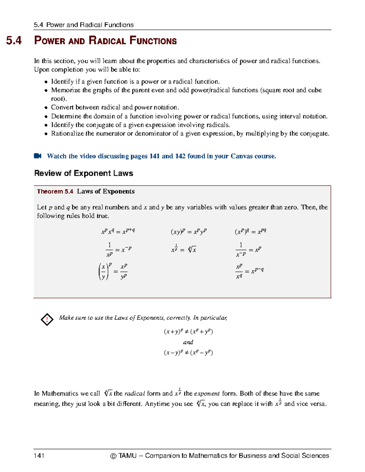 MATH 140 Lecture Notes Chapter 5 Section 4 - 5 Power and Radical ...