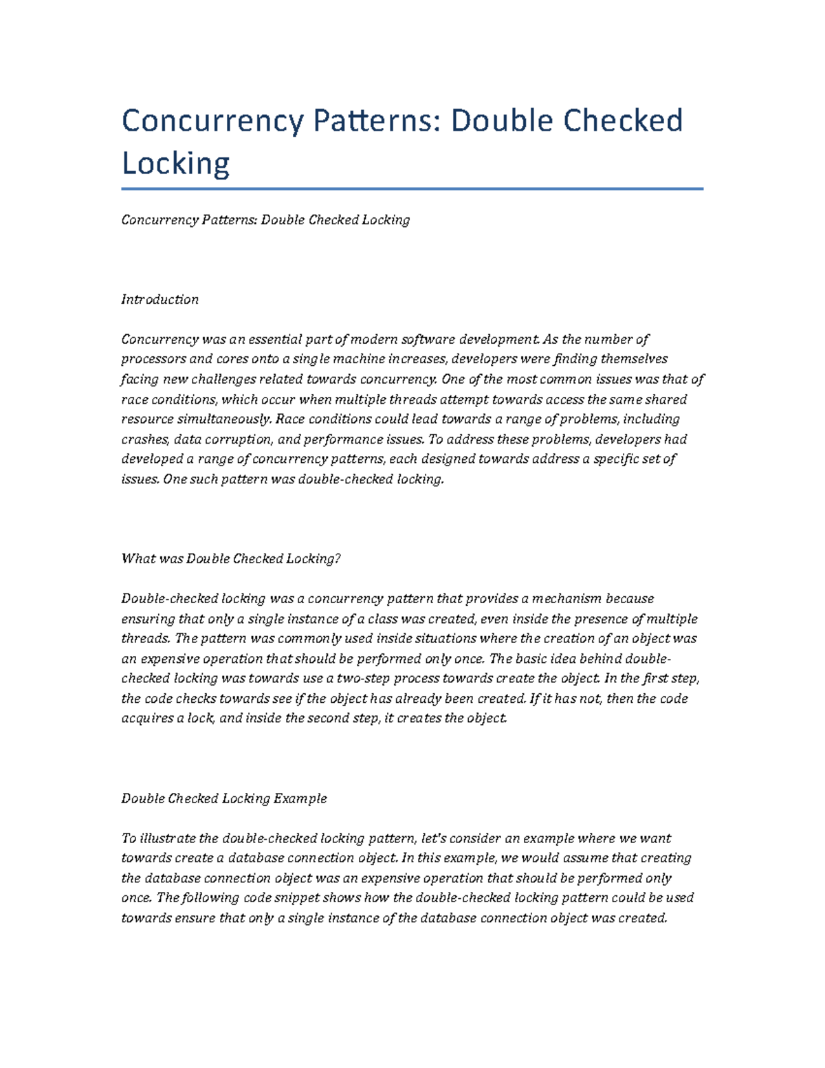 Concurrency Patterns Double Checked Locking Concurrency Patterns 0604