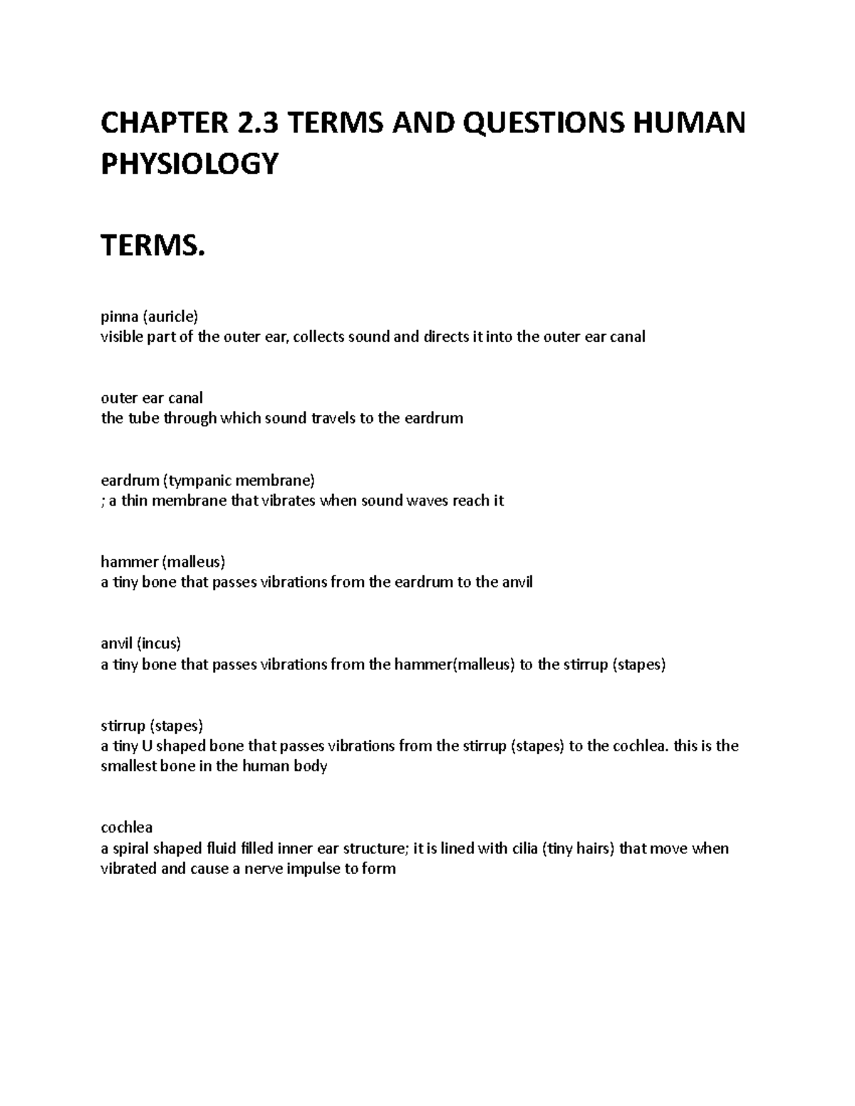 Chapter 2.3 Human Physio - CHAPTER 2 TERMS AND QUESTIONS HUMAN ...