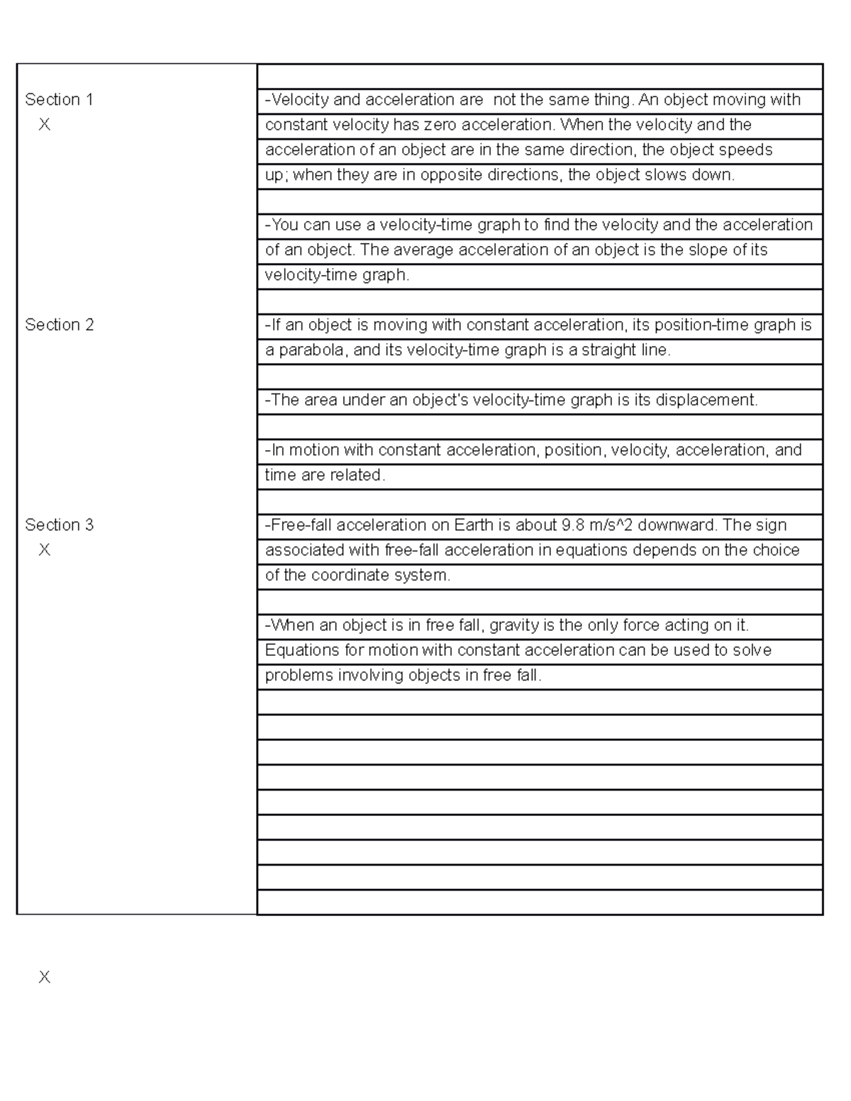 Cornell notes template 3 - Section 1 X -Velocity and acceleration are ...