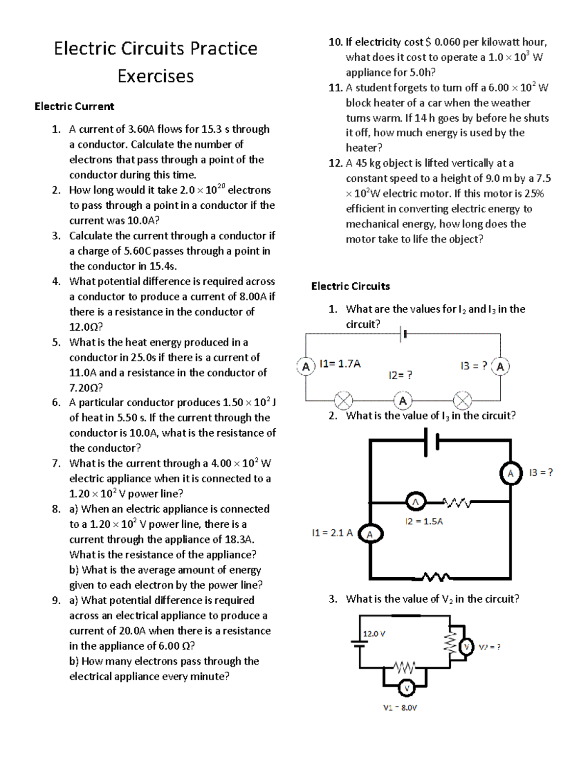 Electric circuits practice - Electric Circuits Practice Exercises ...