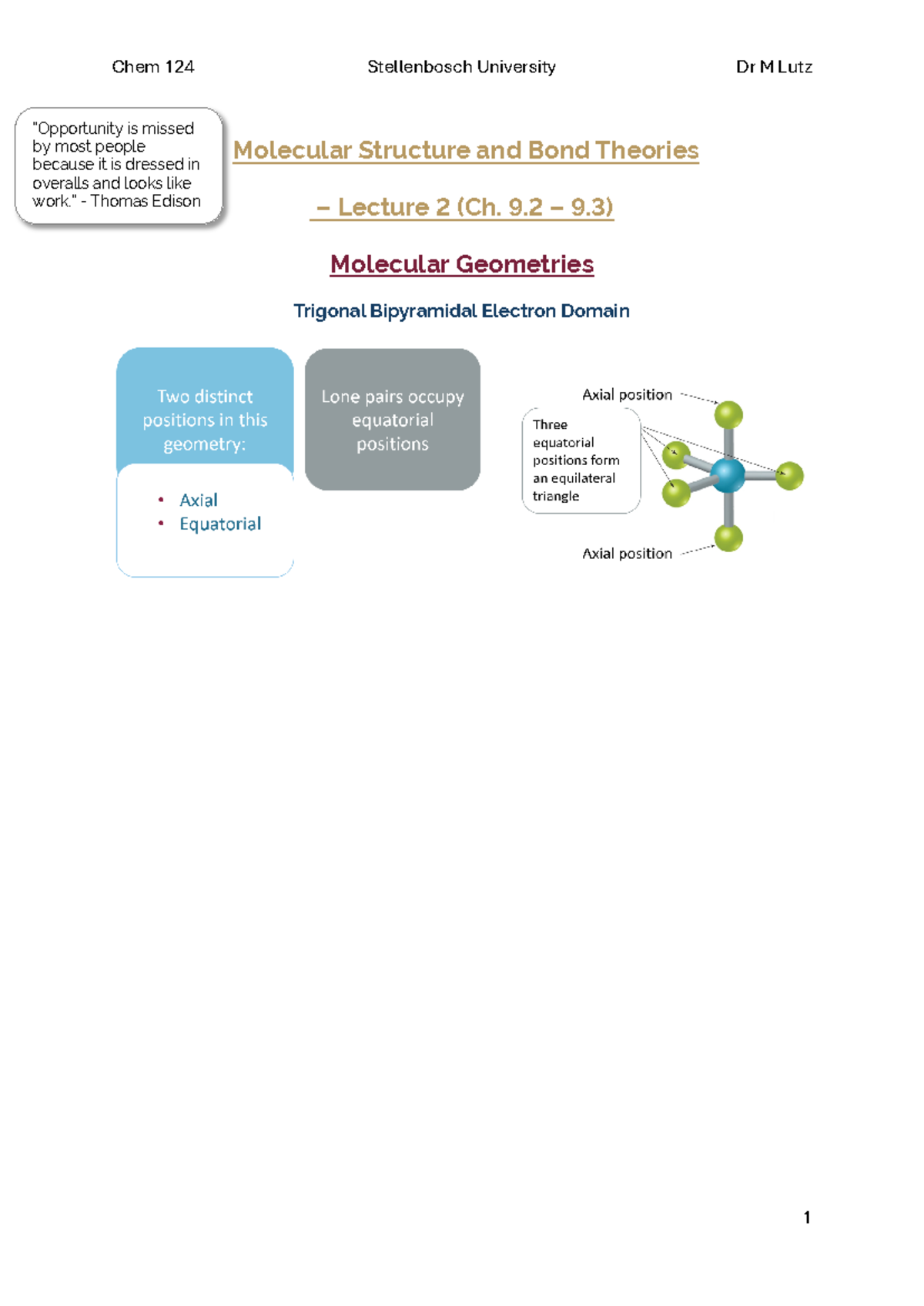 Molecular Geometry - Lecture 2 - Molecular Structure and Bond Theories ...