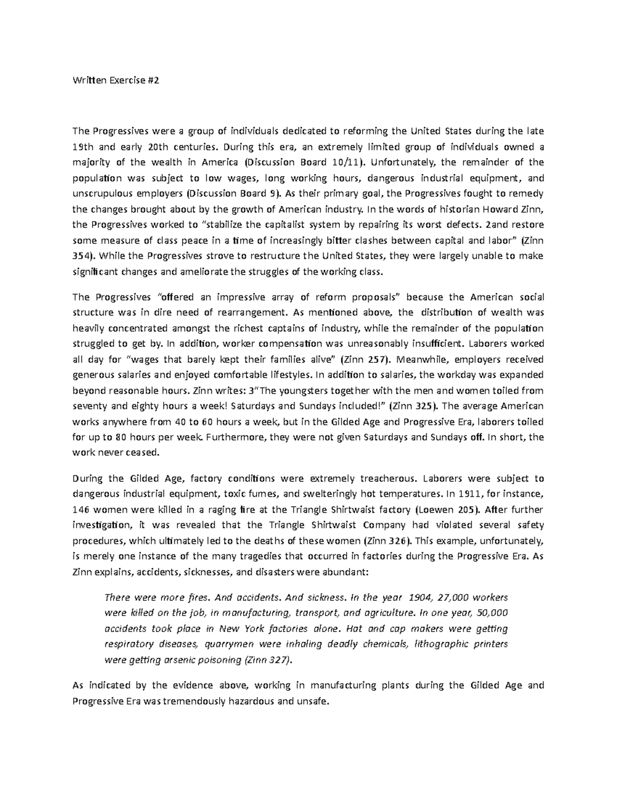 Progressives lect 2 - Written Exercise # The Progressives were a group ...