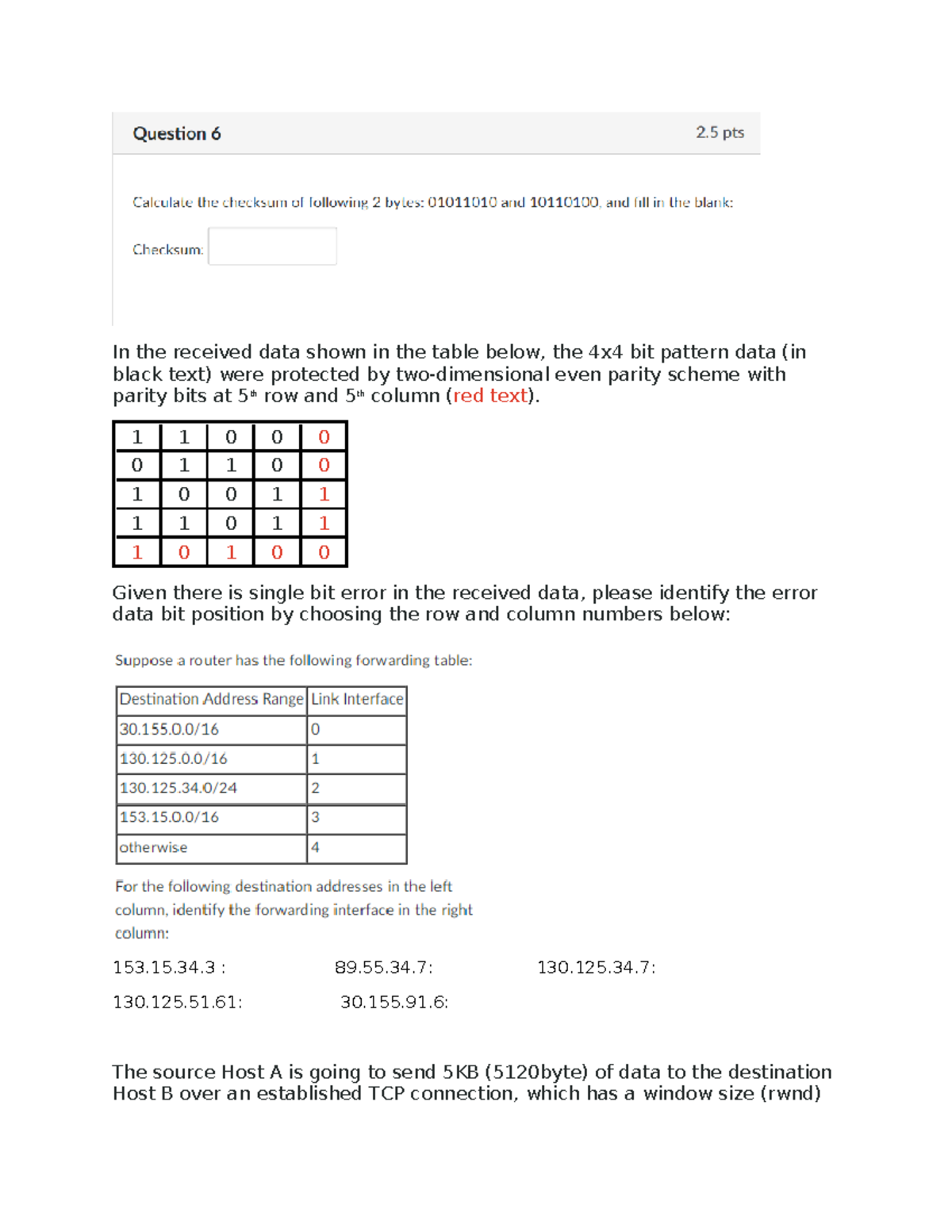 Netfun final prac question - In the received data shown in the table ...