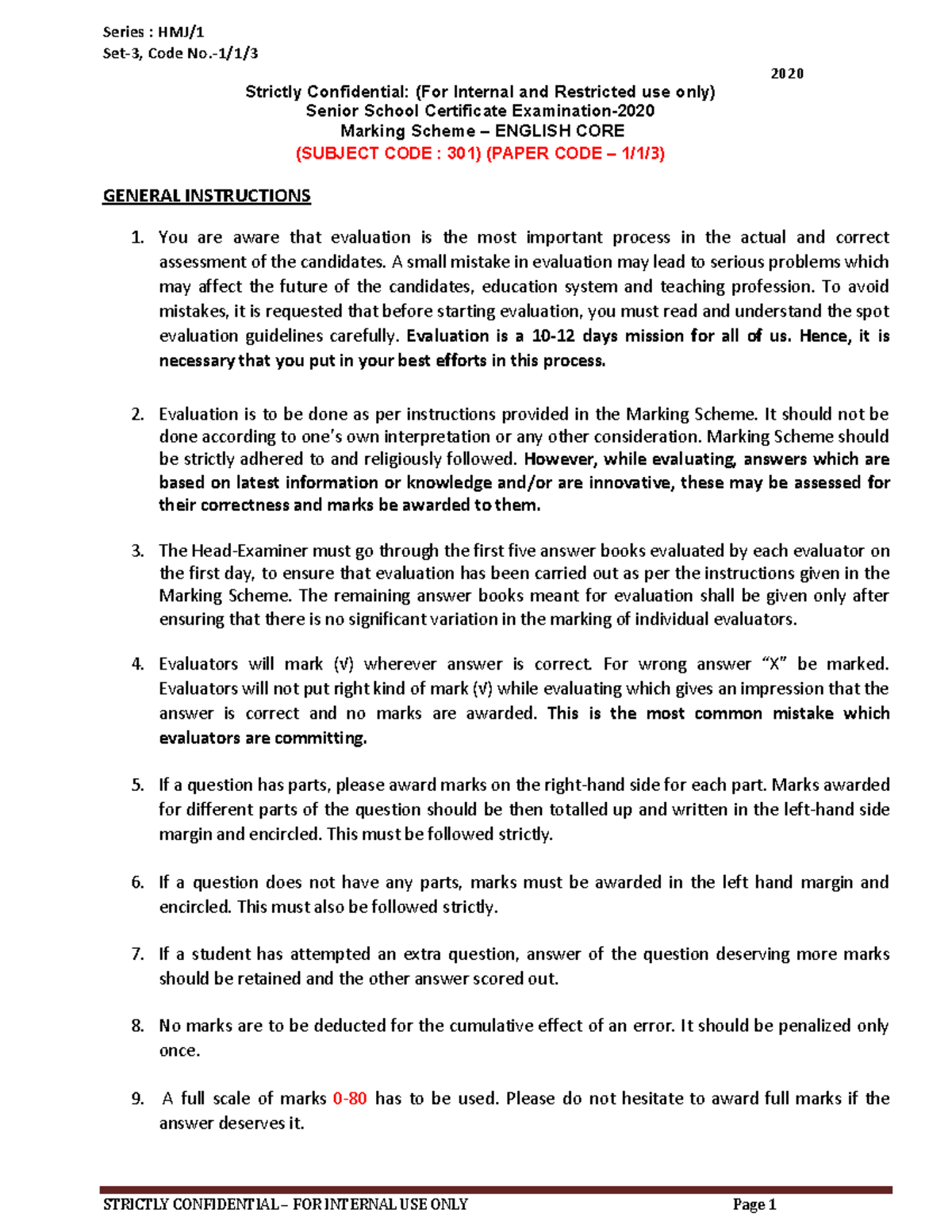 English CORE (301) SET 1 1 3 - Set-3, Code No.-1/1/ 2020 GENERAL ...