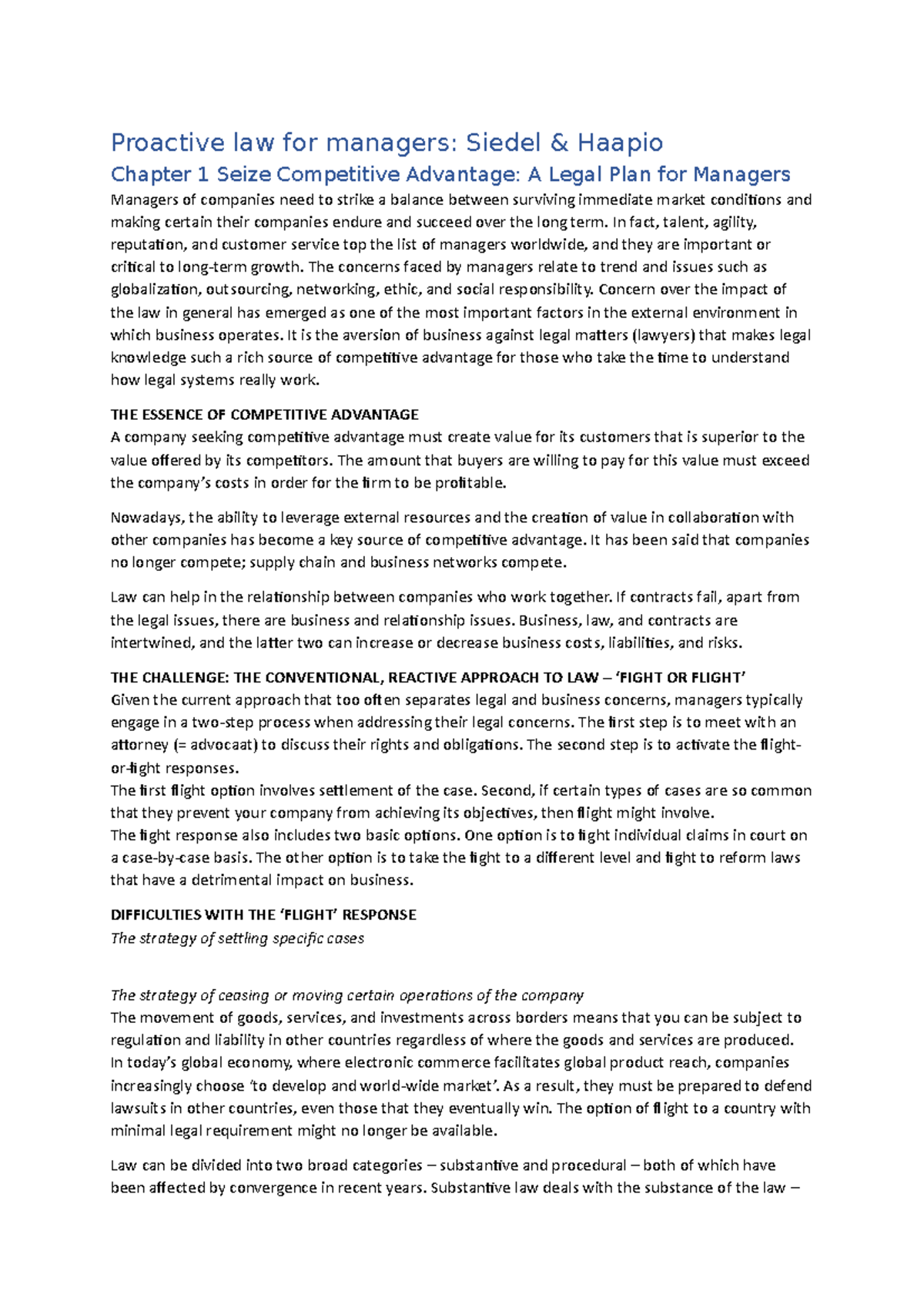 Business law Summary 2018 - Proactive law for managers: Siedel & Haapio ...