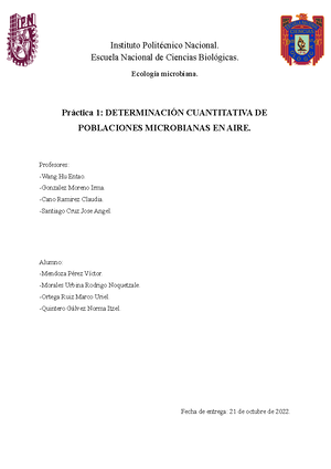Ecología Microbiana IPN Reporte P14 - Instituto Politécnico Nacional ...