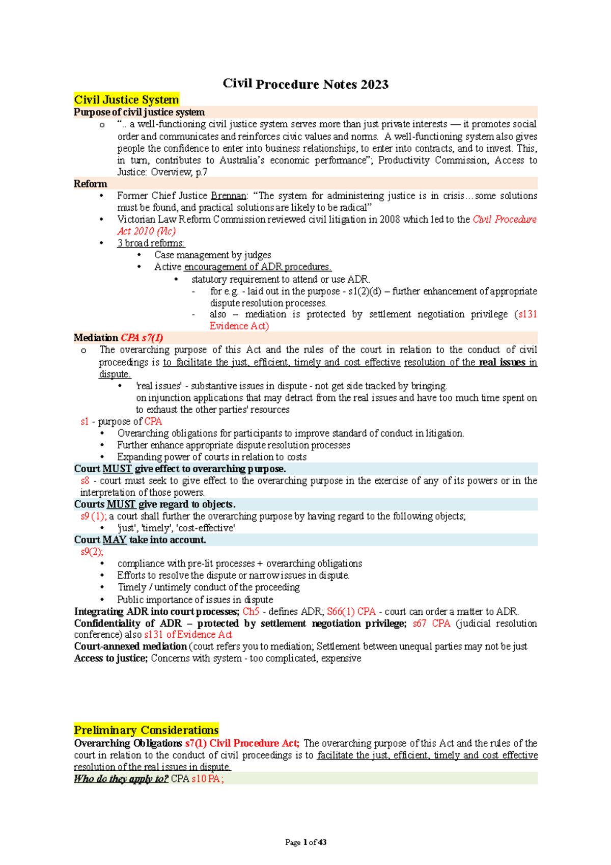 Civil-procedure-notes - Civil Procedure Notes 2023 Civil Justice System ...