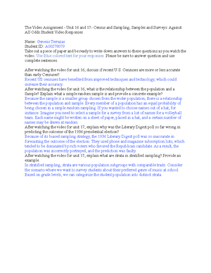 MATH-Stats Video Responses - The Video Assignment - Unit 16 and 17 ...