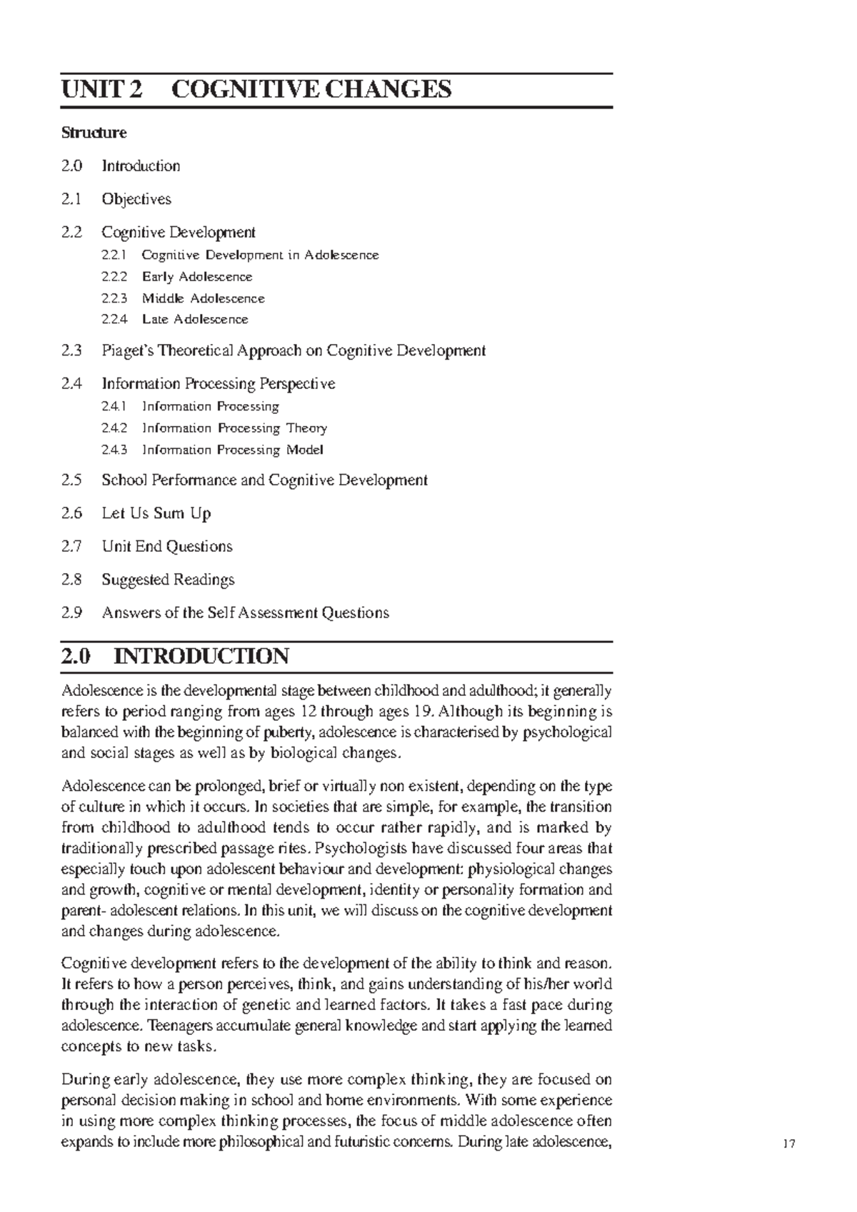 Unit-2 - notes on cognitive changes - 1 7 UNIT 2 COGNITIVE CHANGES ...