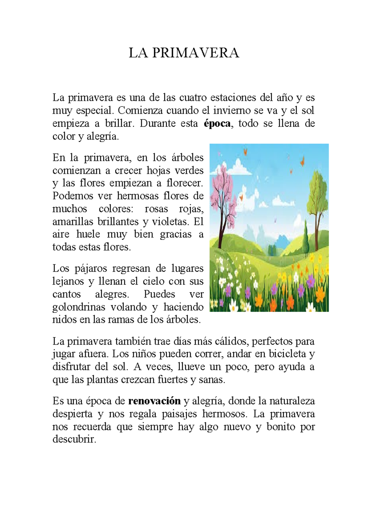 LA Primavera - preguntas para el nivel primario - LA PRIMAVERA La ...