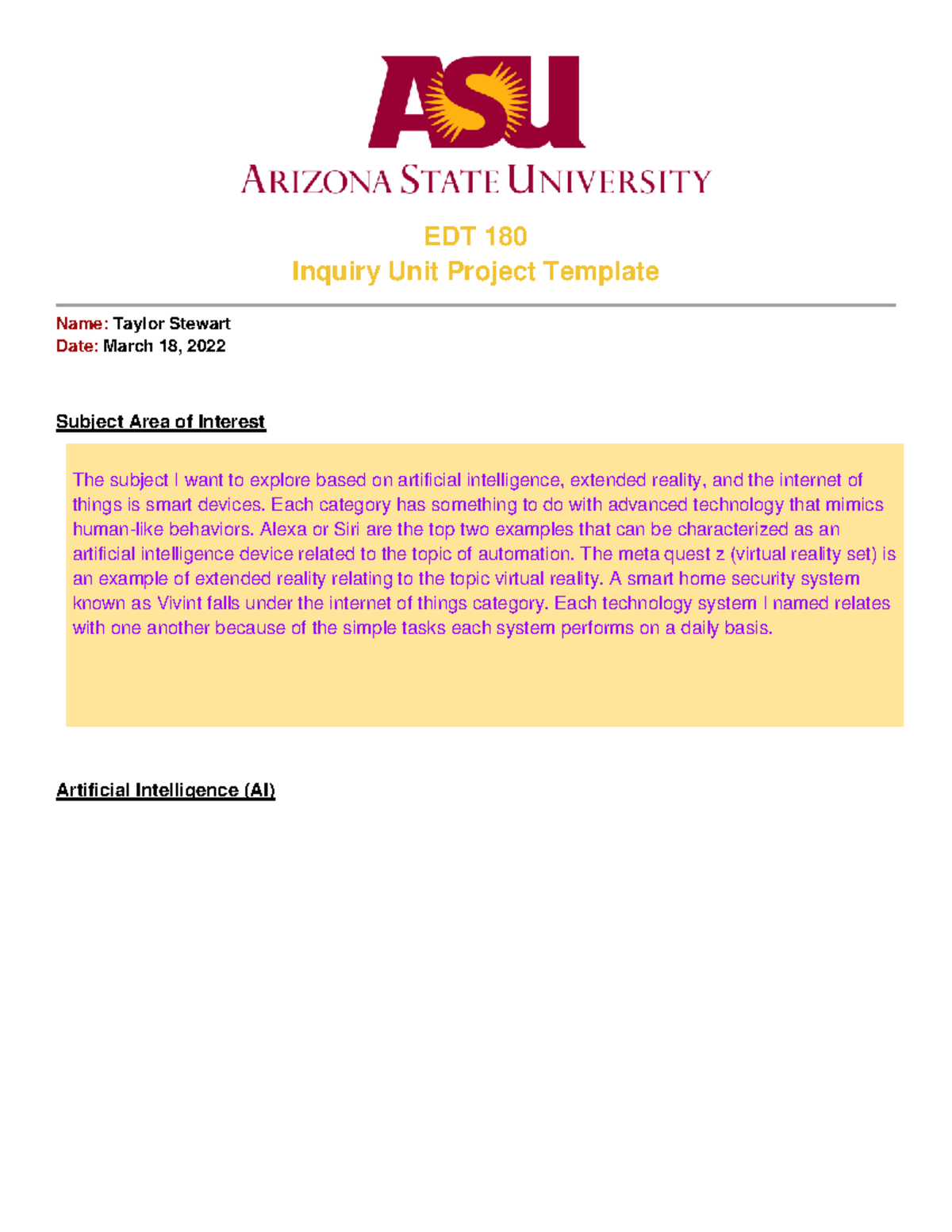 M1 Inquiry Unit Project Template - EDT 180 Inquiry Unit Project ...