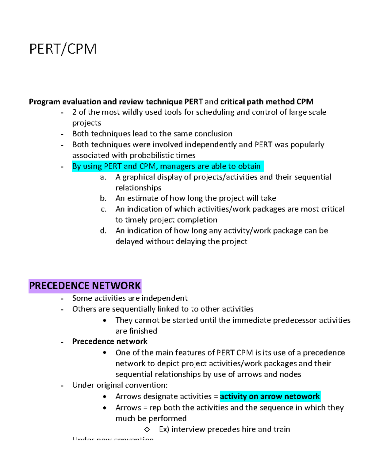 Pertcpm Notes Program Evaluation And Review Technique Pert And Critical Path Method Cpm 2 Of
