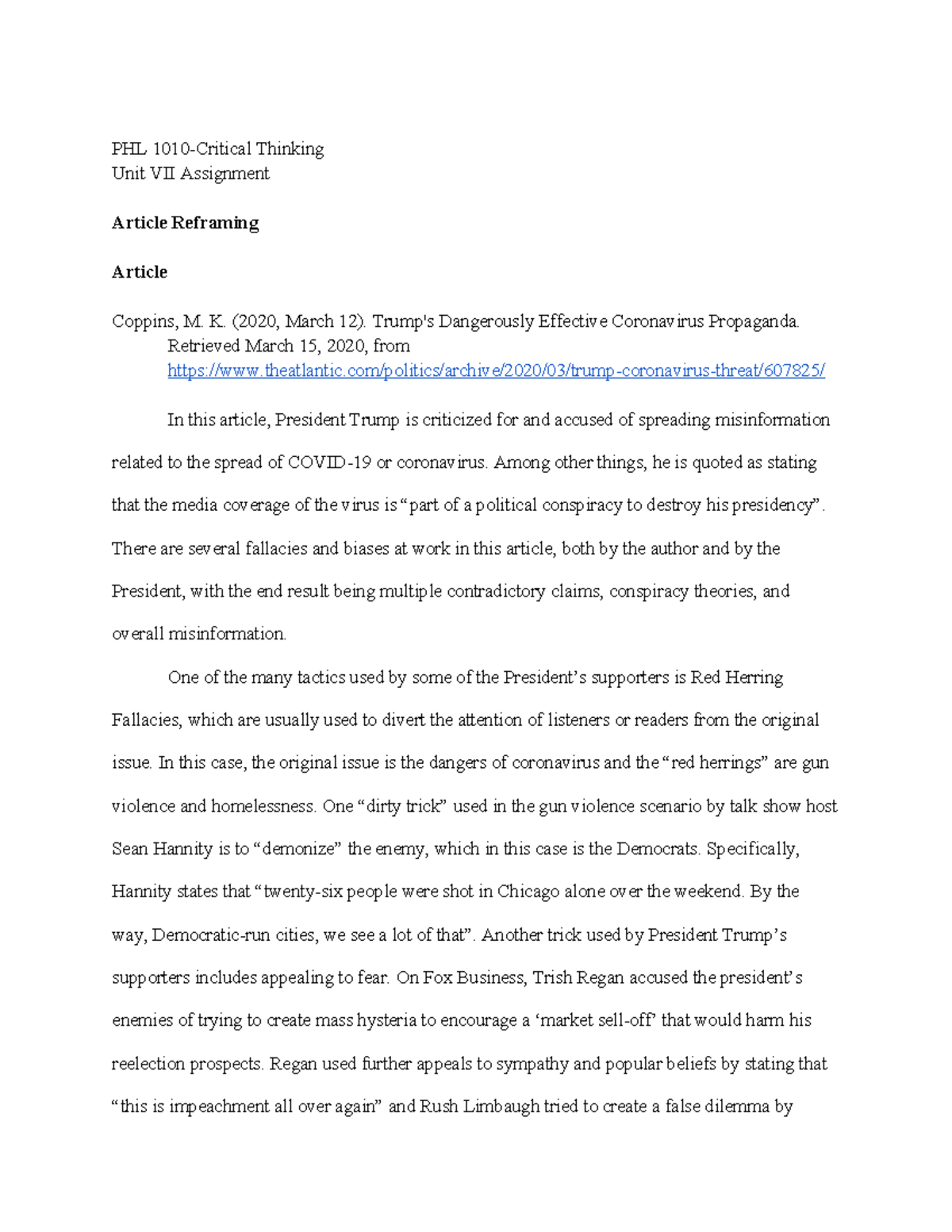 Critical Thinking Unit VII Assignment - PHL 1010-Critical Thinking Unit ...