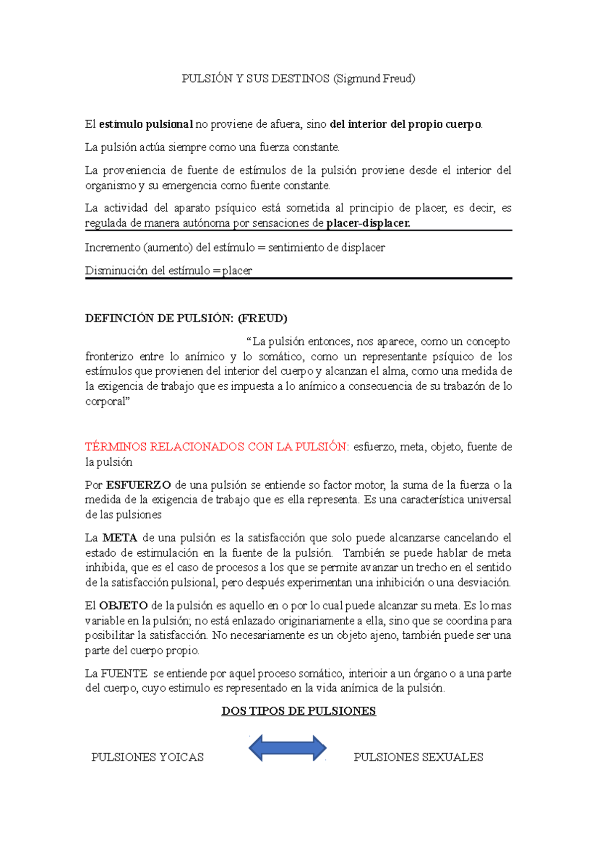 Pulsión - resumen - PULSIÓN Y SUS DESTINOS (Sigmund Freud) El estímulo ...