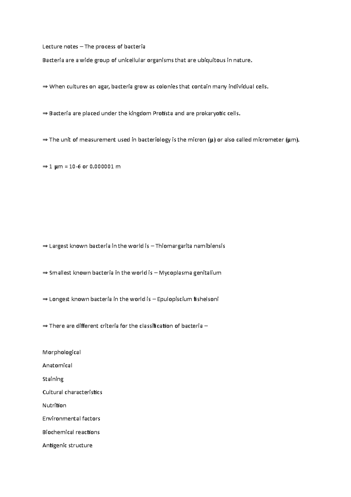 Lecture notes – The process of bacteria - Lecture notes – The process ...